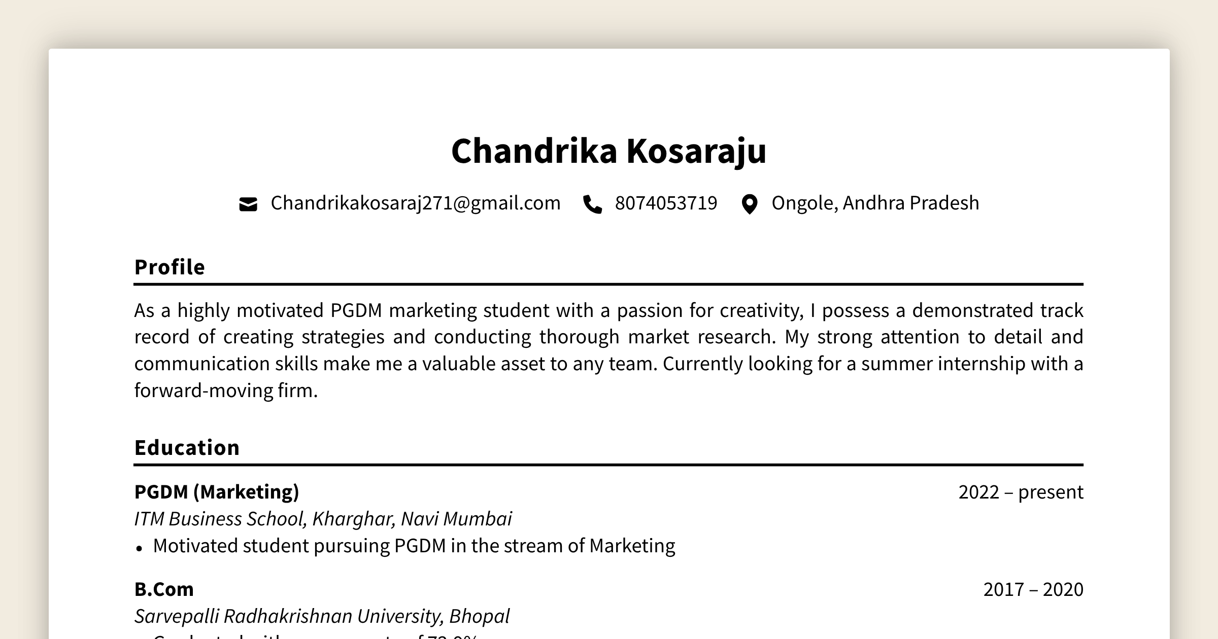 Chandrika Kosaraju – Online Resume