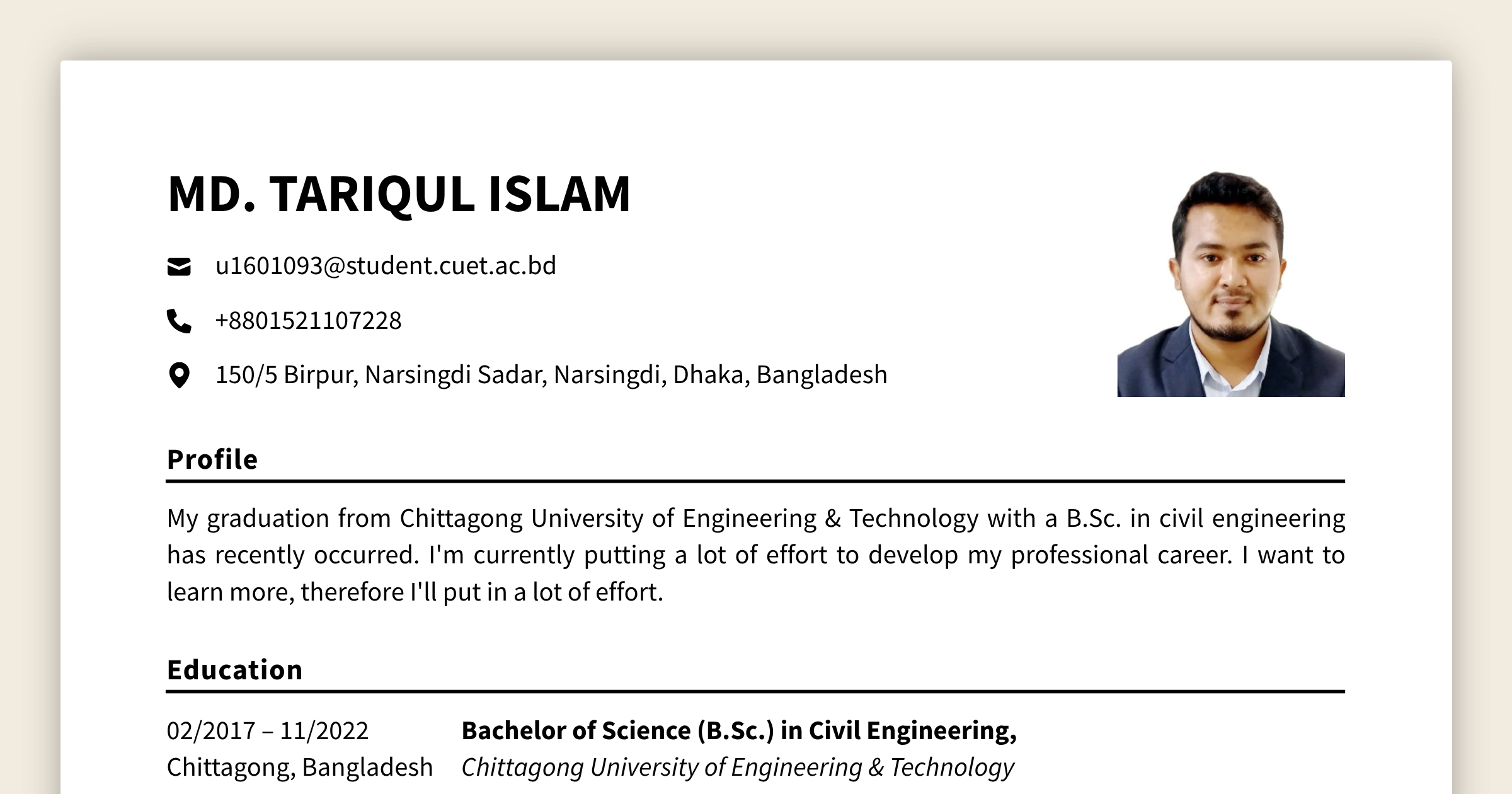 MD. TARIQUL ISLAM – Online Resume