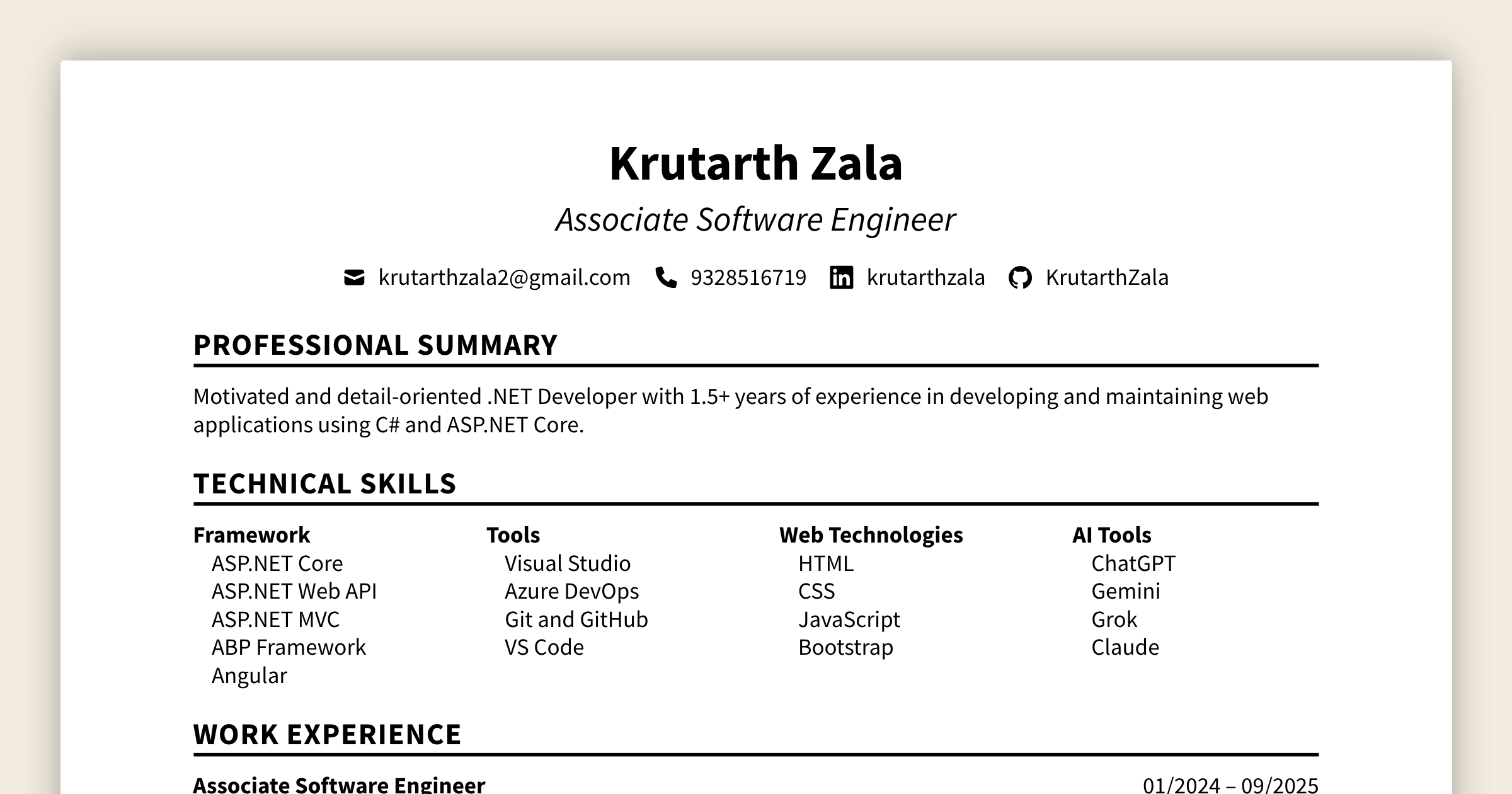 Krutarth Zala – Online Resume