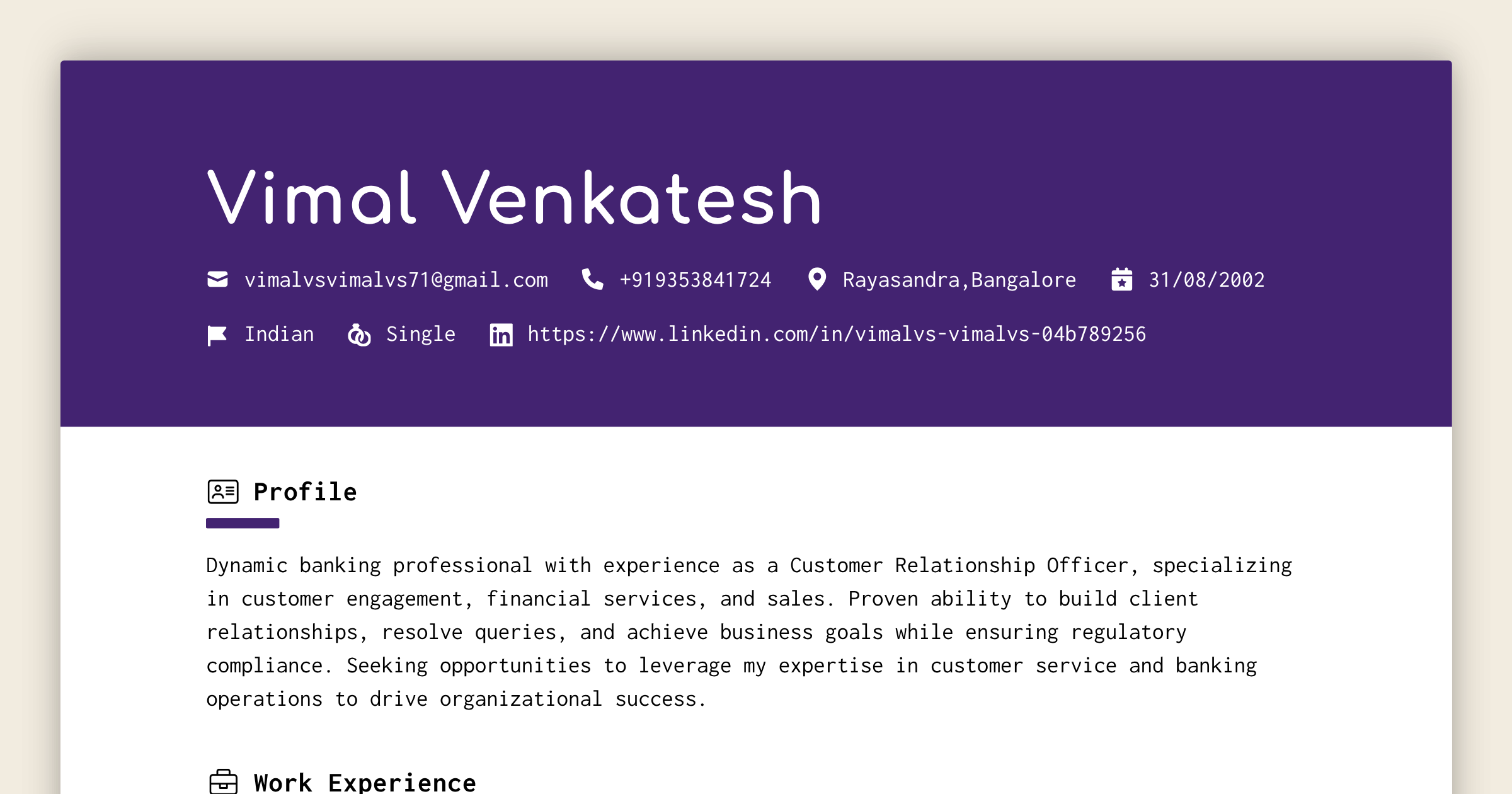 Vimal Venkatesh – Online Resume