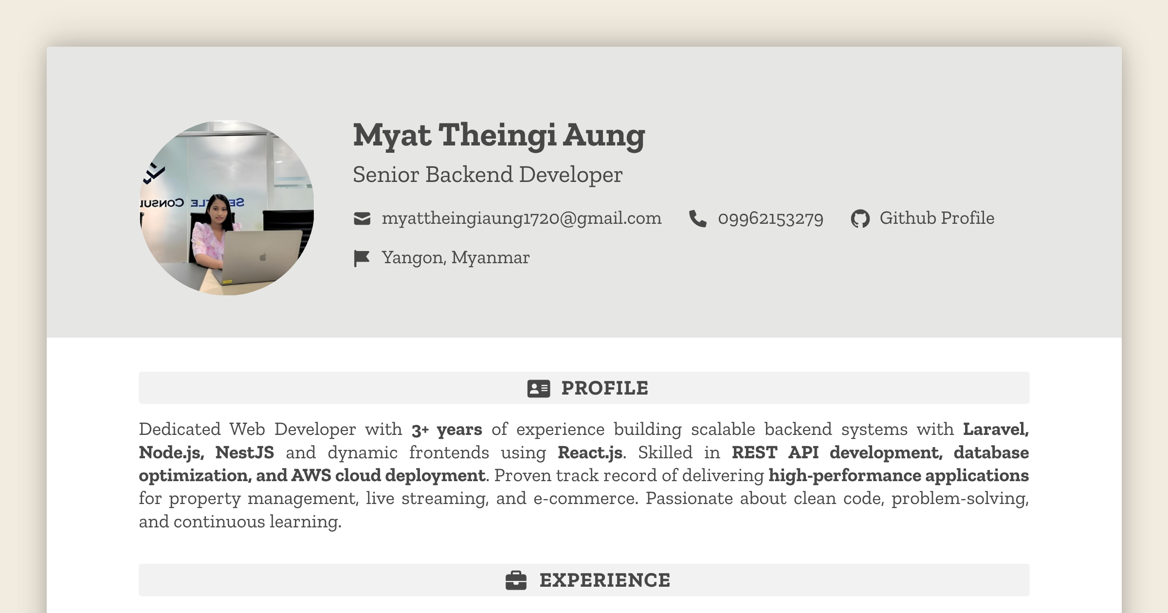 Myat Theingi Aung – Online Resume