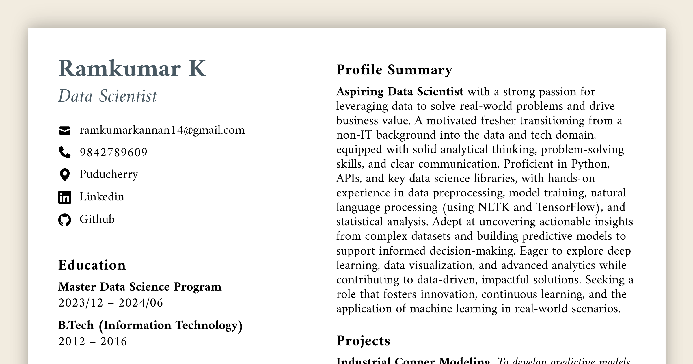 Ramkumar K – Online Resume