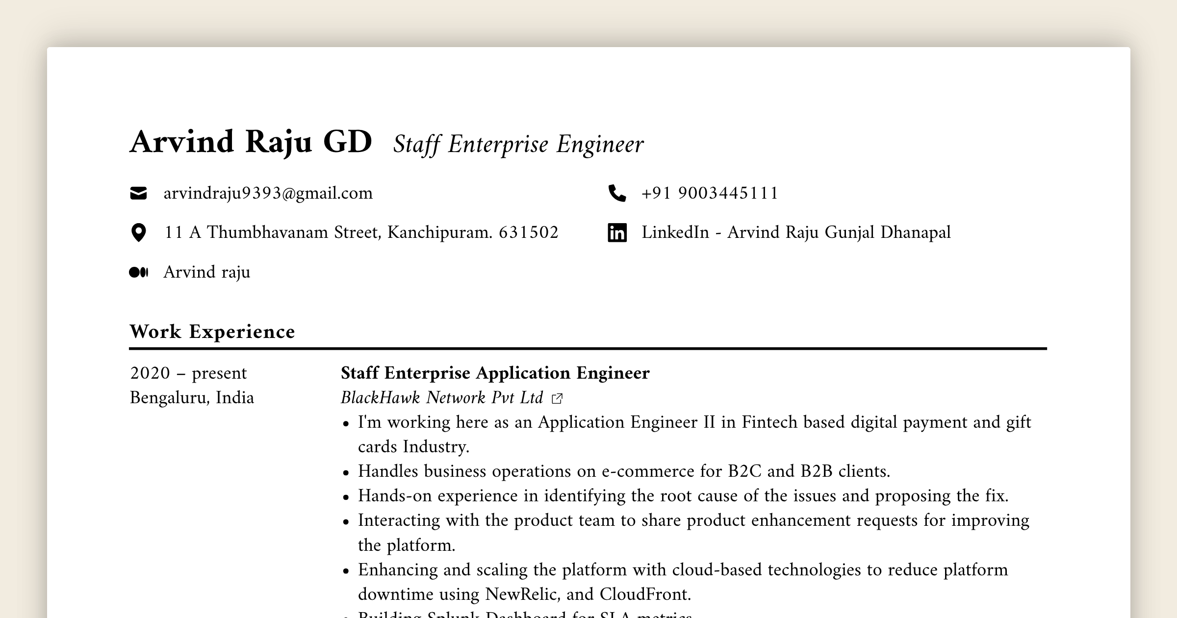 Arvind Raju GD – Online Resume