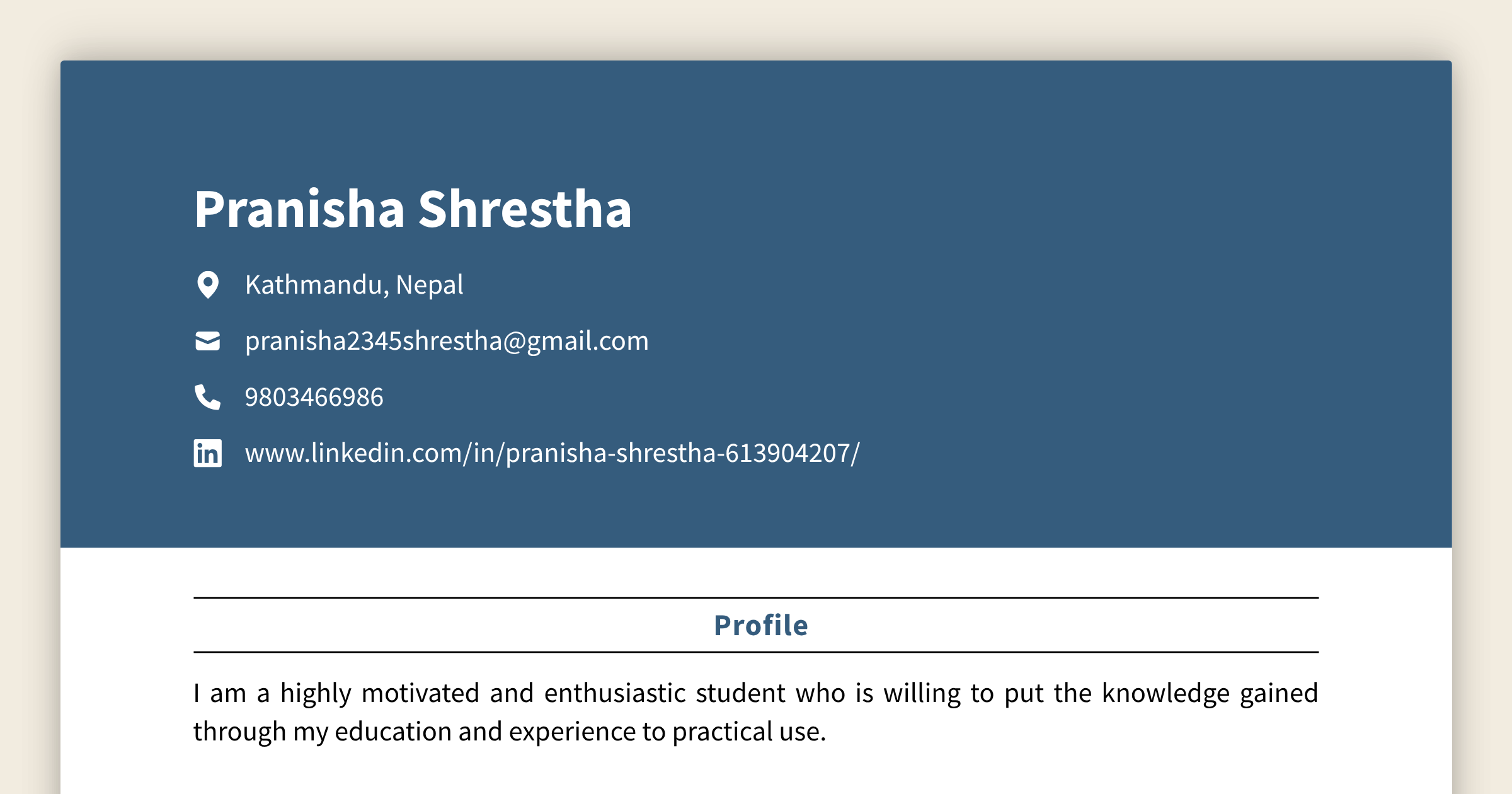 Pranisha Shrestha – Online Resume