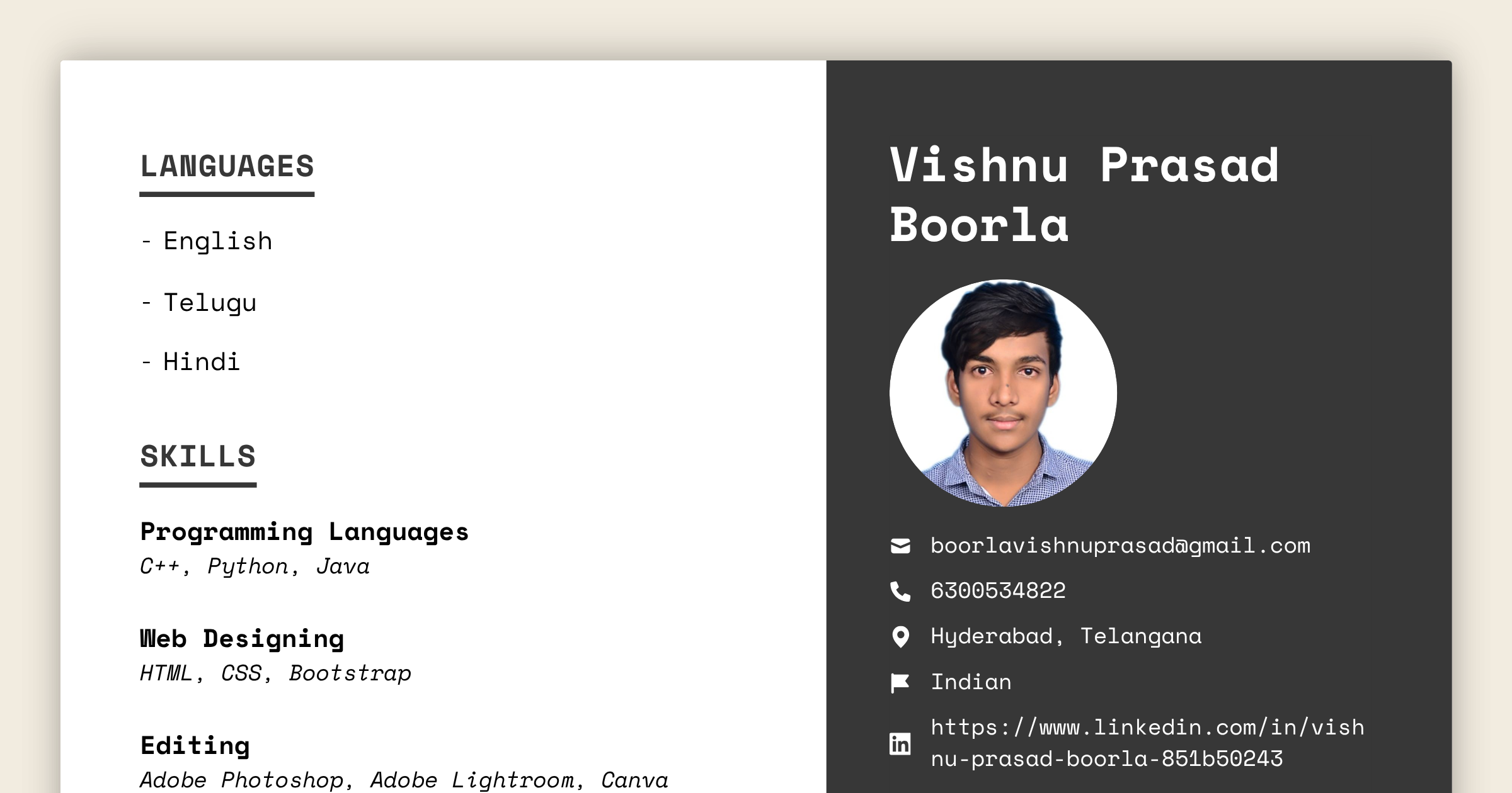 Vishnu Prasad Boorla – Online Resume