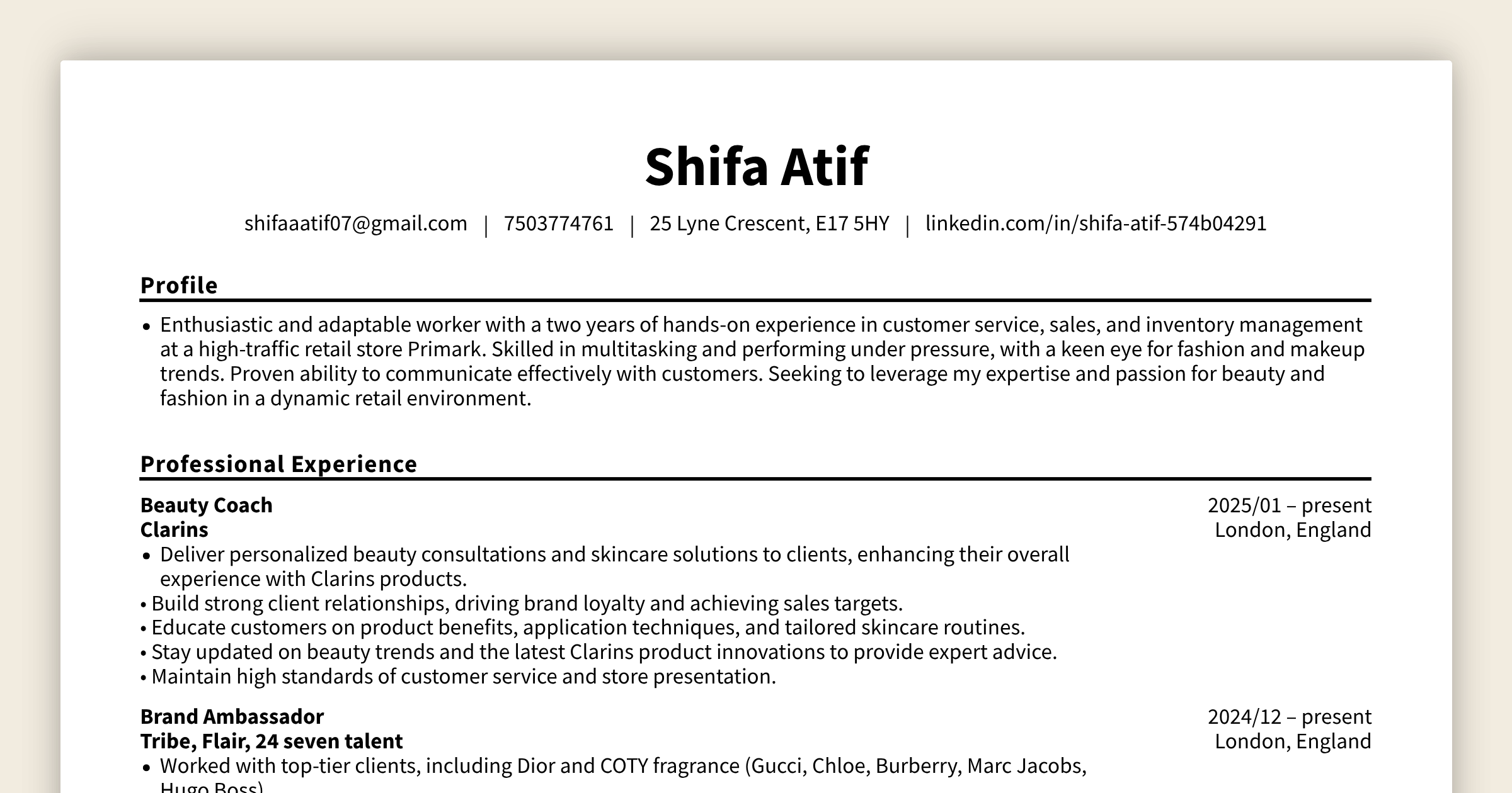 Shifa Atif – Online Resume