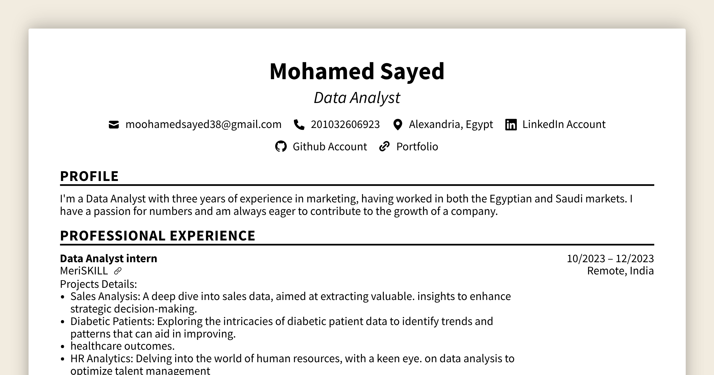 Mohamed Sayed – Online Resume