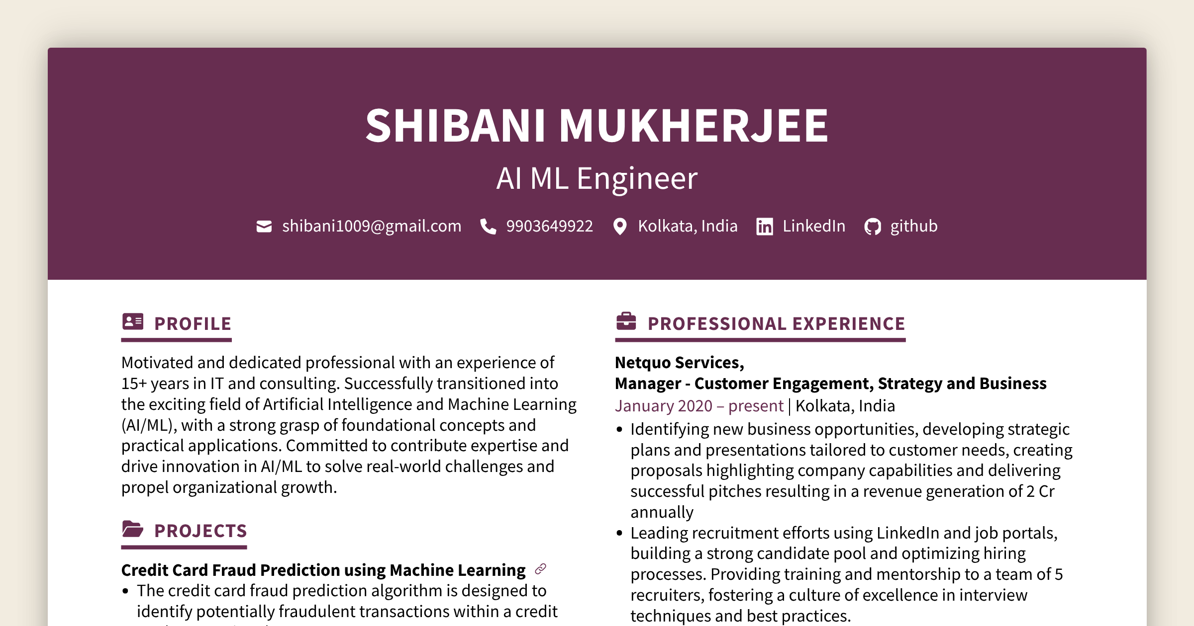 SHIBANI MUKHERJEE – Online Resume