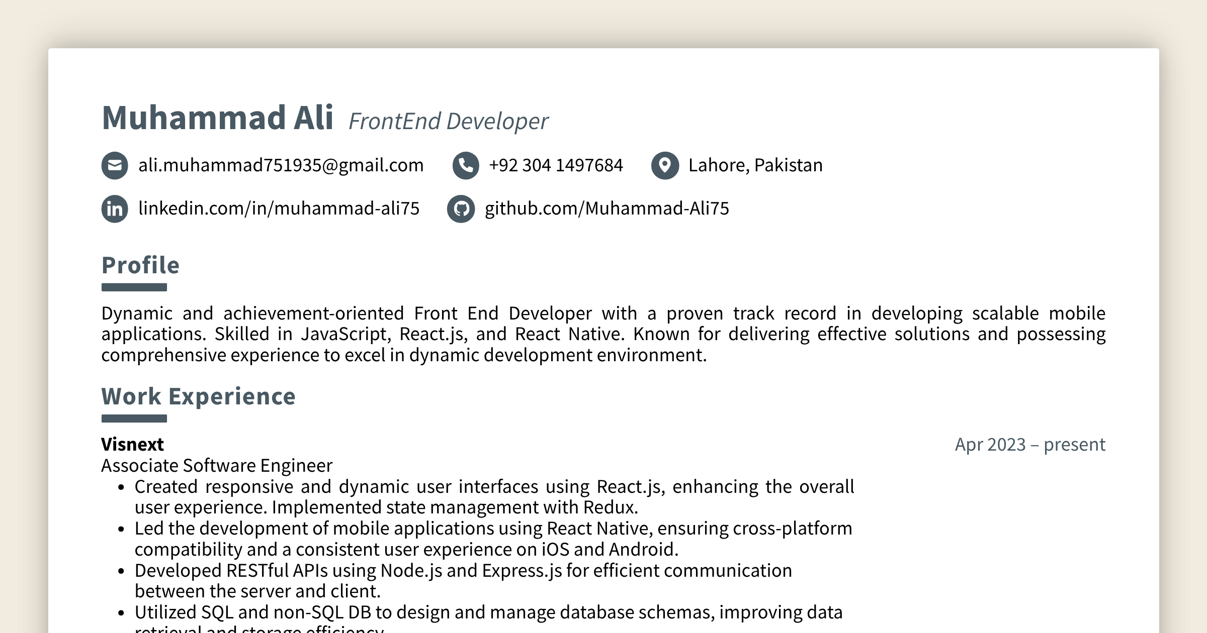 Muhammad Ali – Online Resume