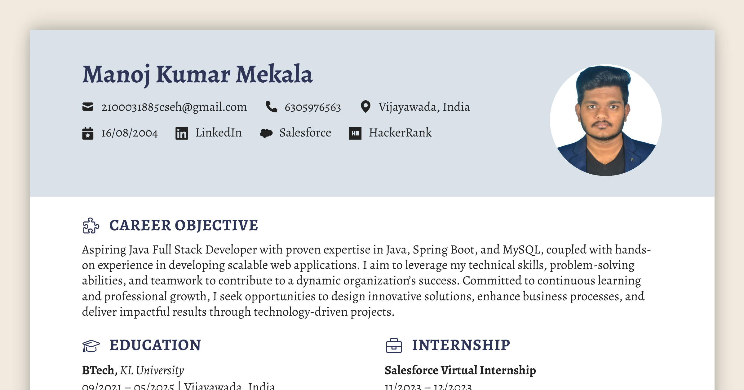 Manoj Kumar Mekala – Online Resume