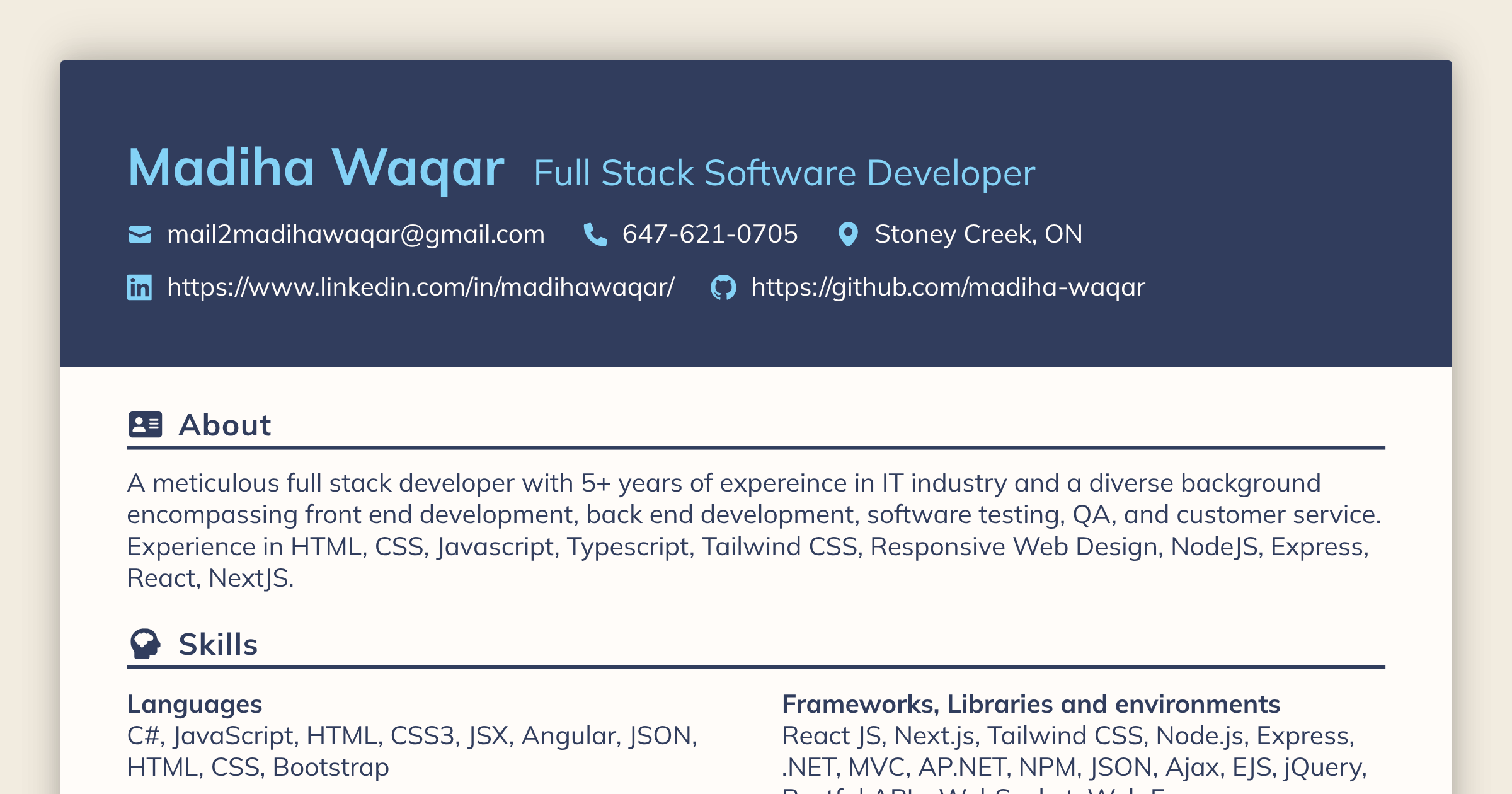 Madiha Waqar – Online Resume