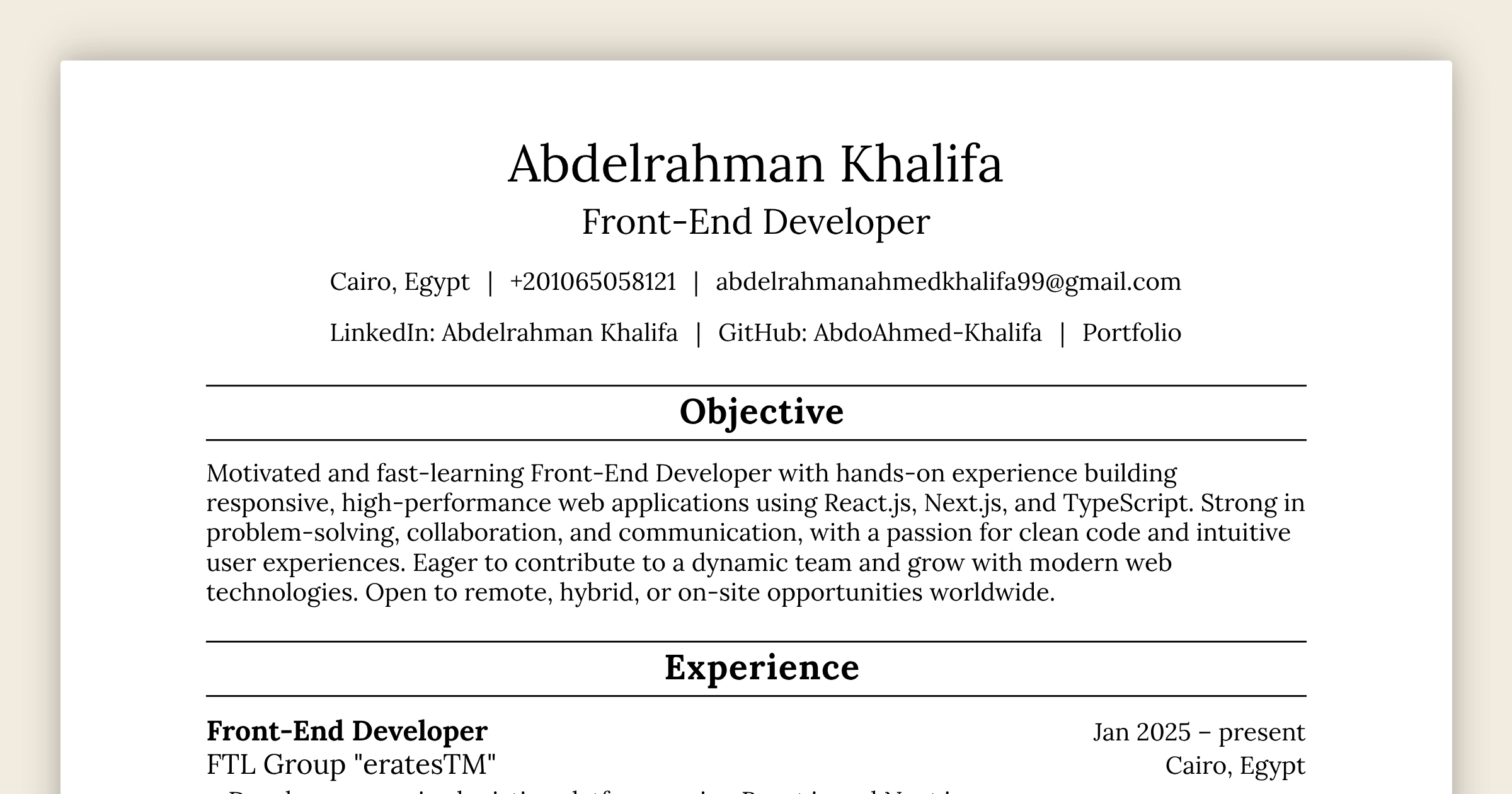 Abdelrahman Khalifa – Online Resume