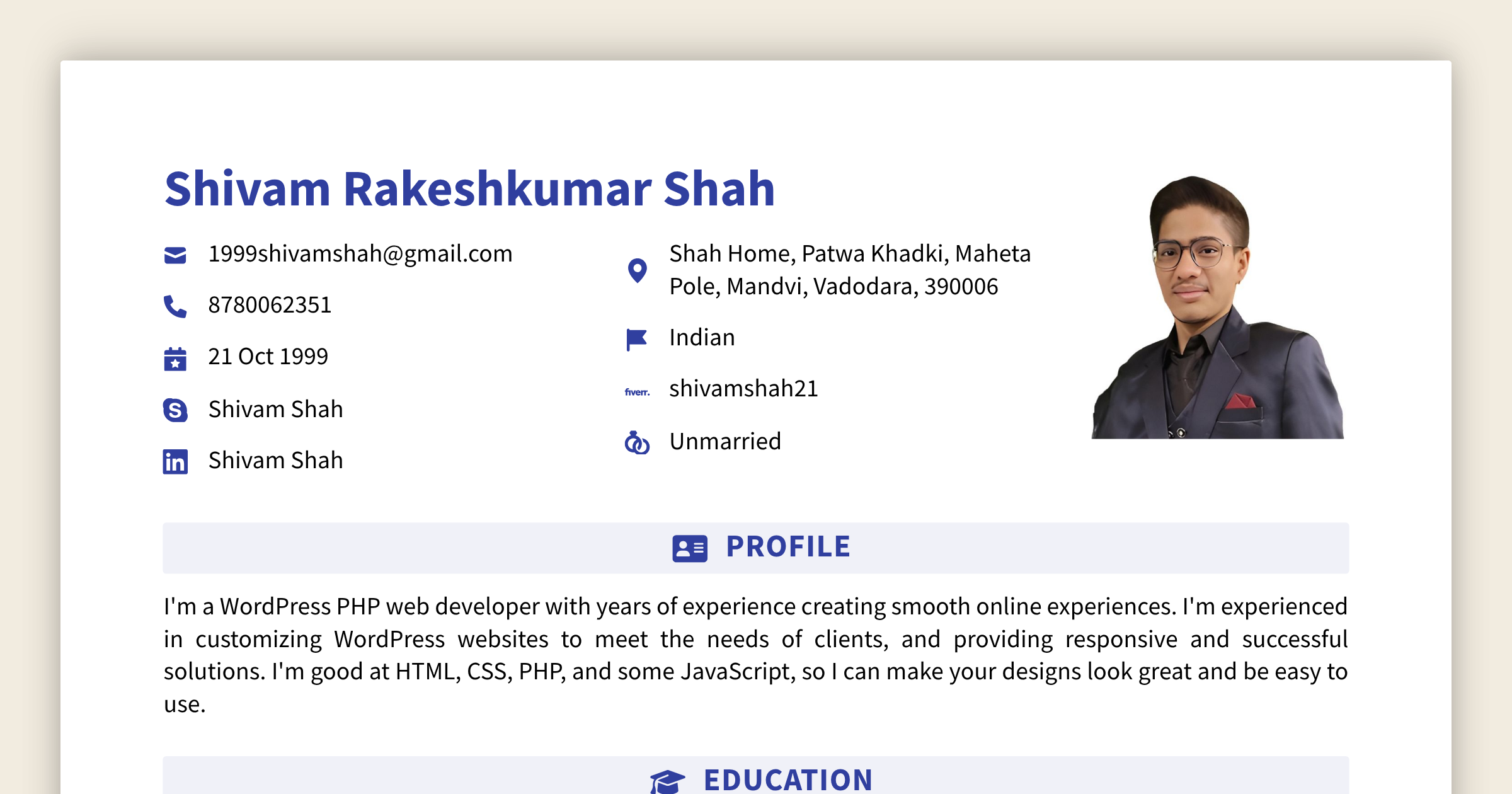 Shivam Rakeshkumar Shah – Online Resume