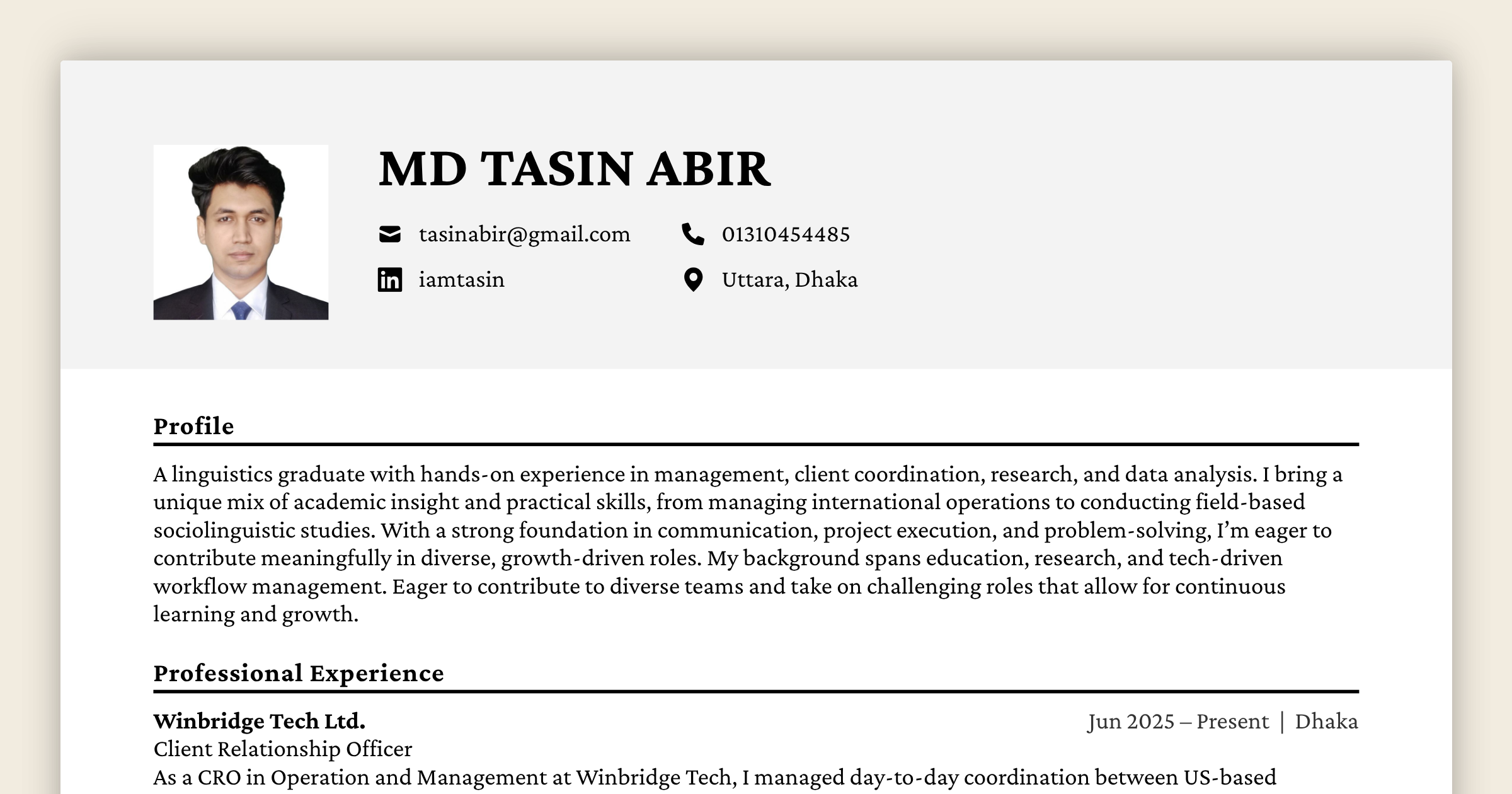 MD TASIN ABIR – Online Resume