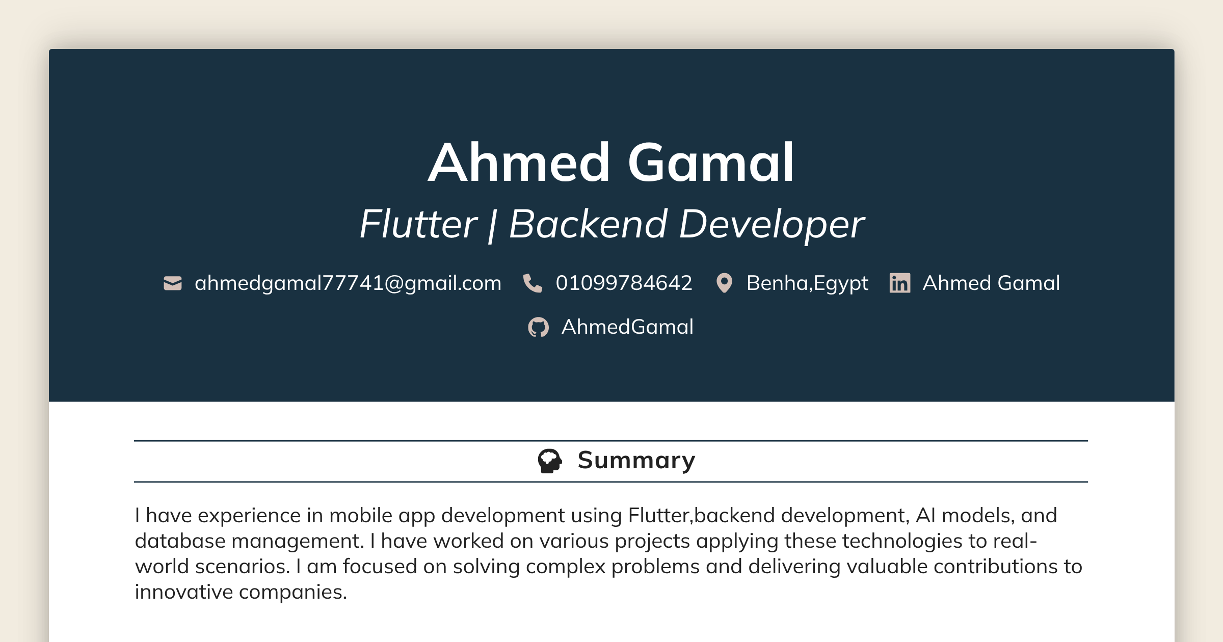 Ahmed Gamal – Online Resume