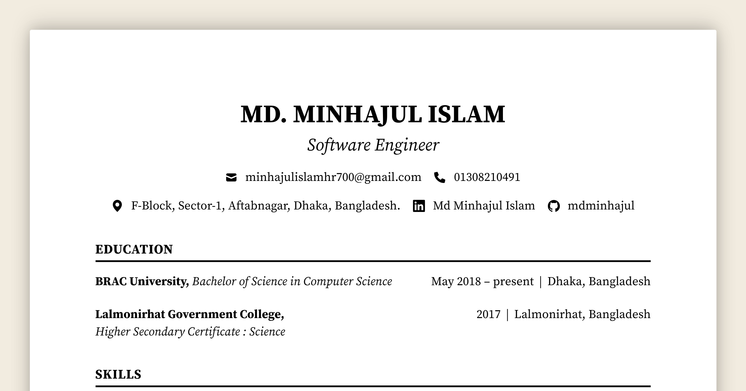 MD. MINHAJUL ISLAM – Online Resume