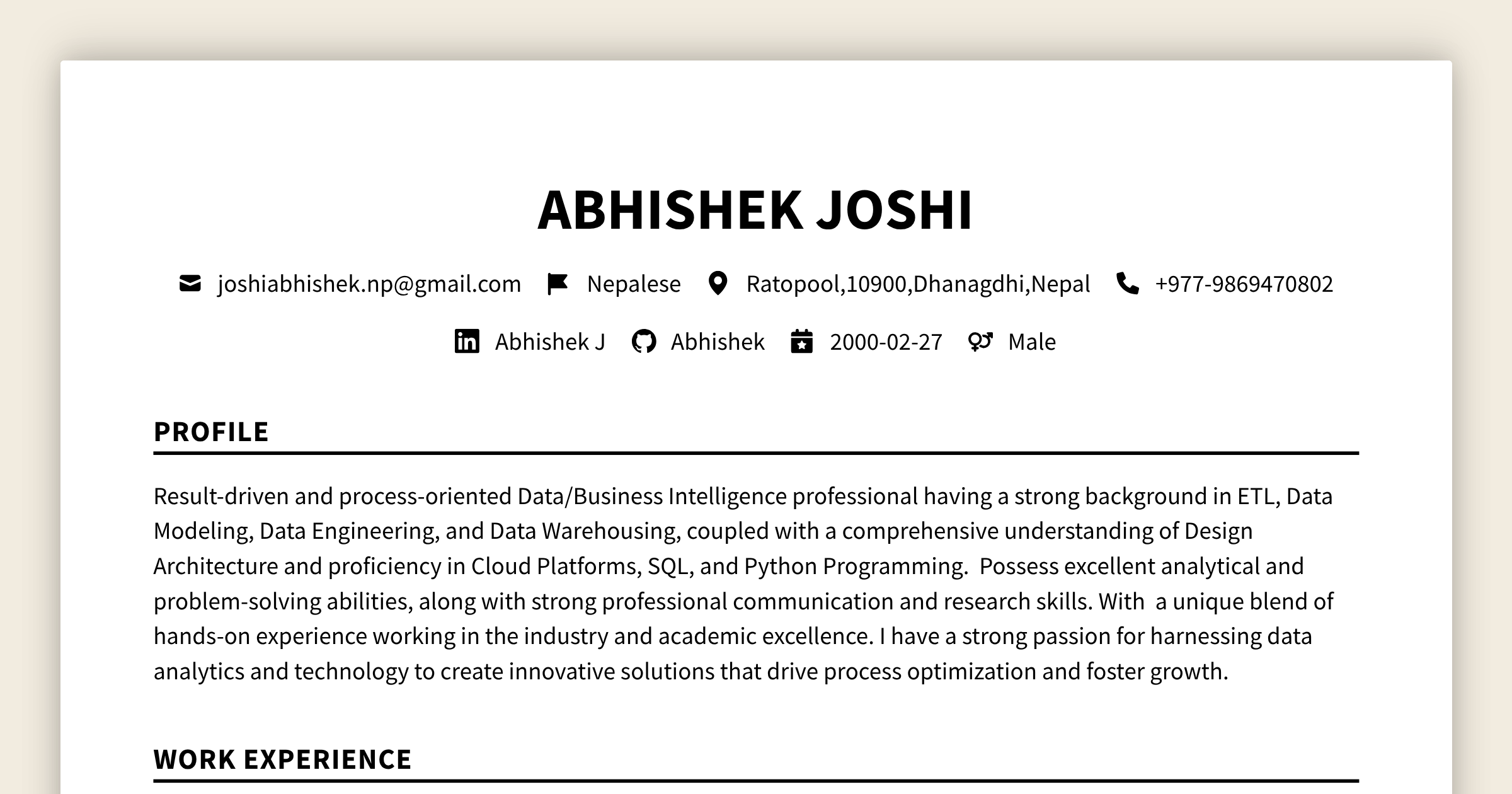 ABHISHEK JOSHI – Online Resume