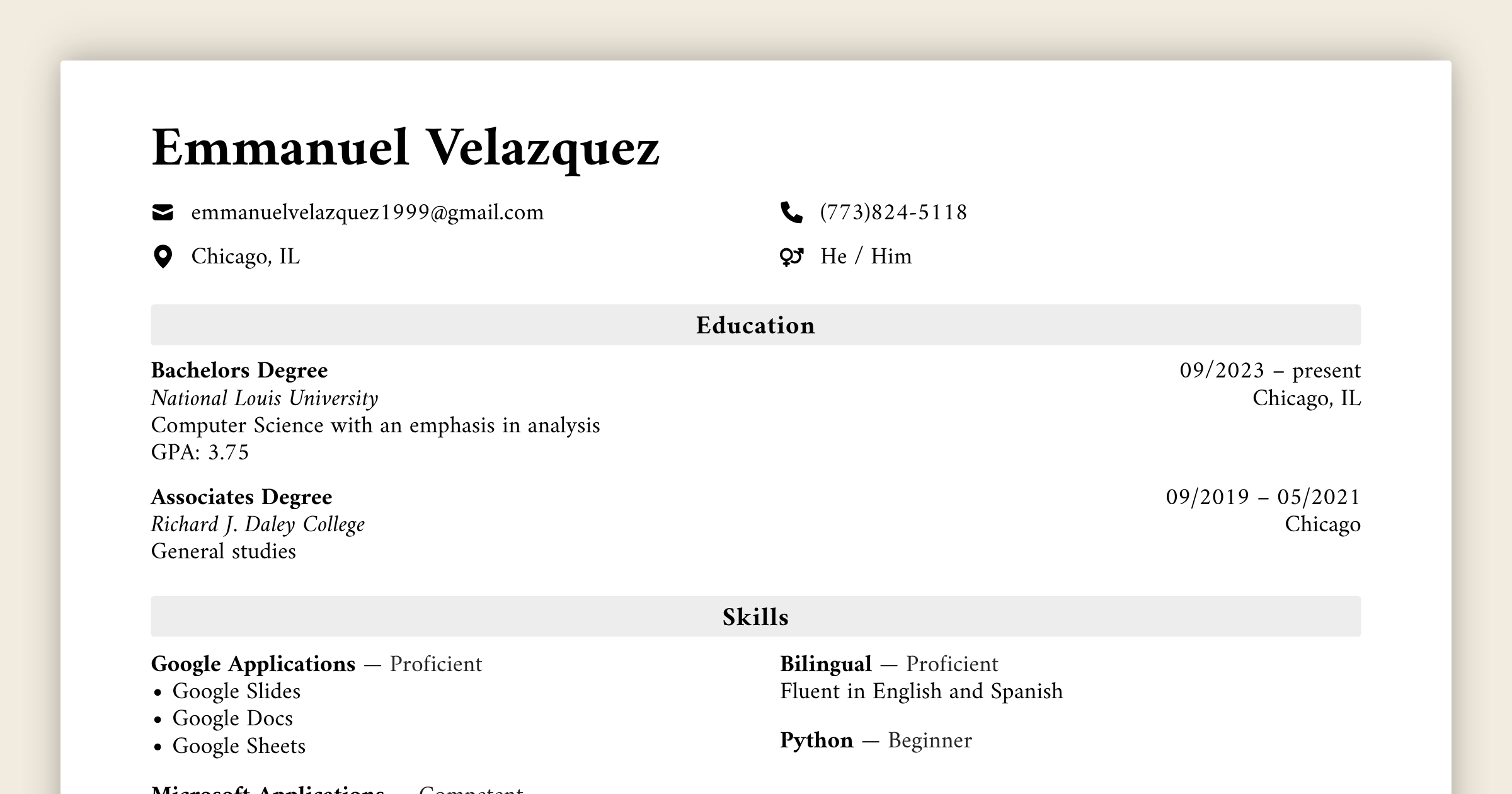 Emmanuel Velazquez – Online Resume