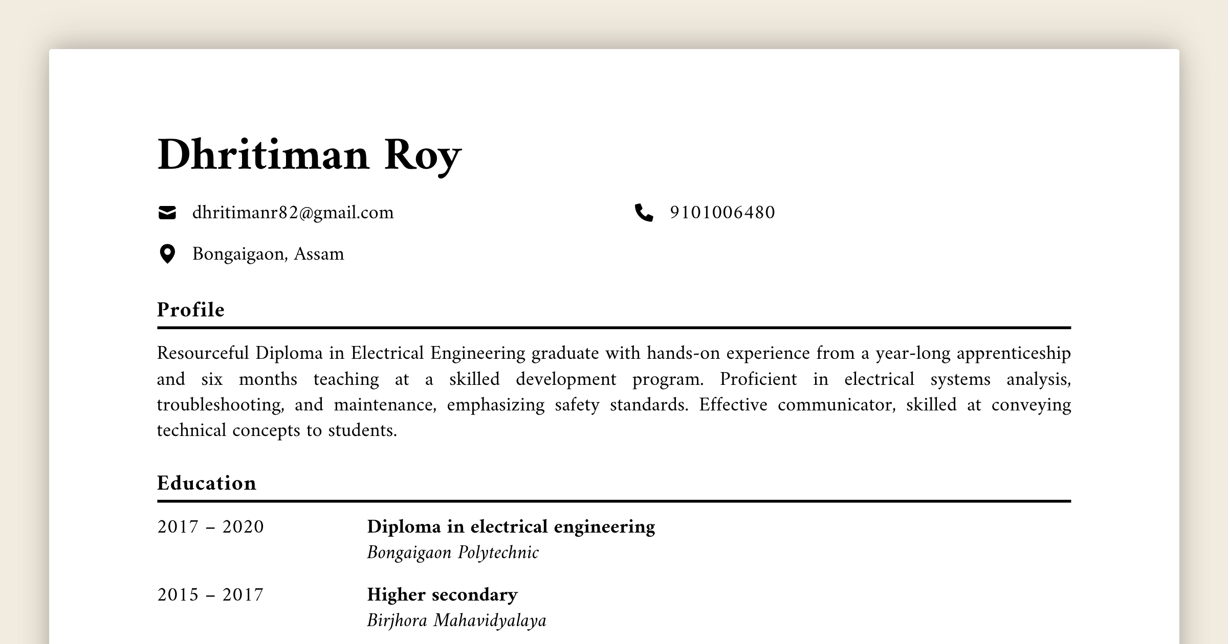 Dhritiman Roy – Online Resume