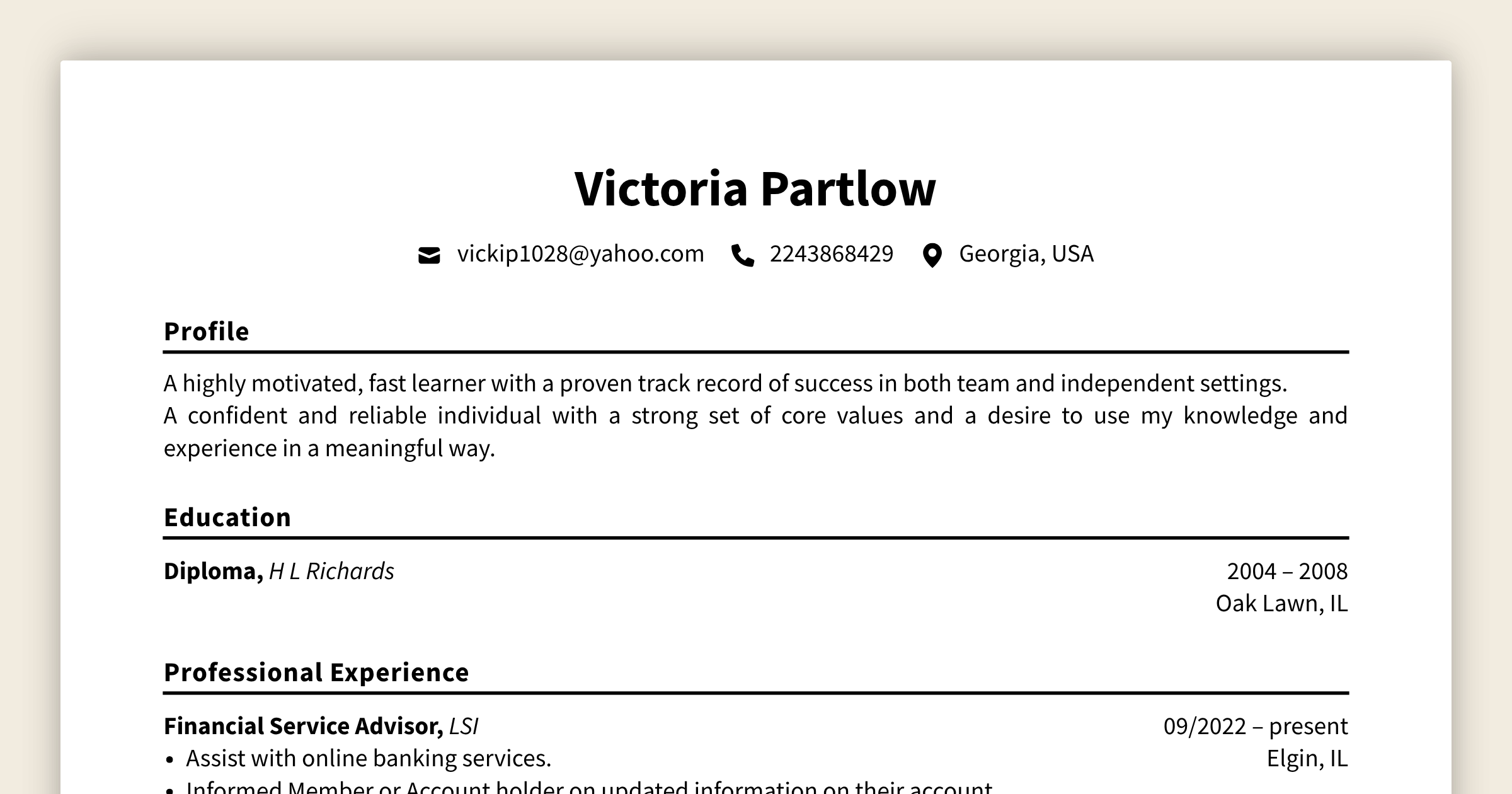 Victoria Partlow – Online Resume