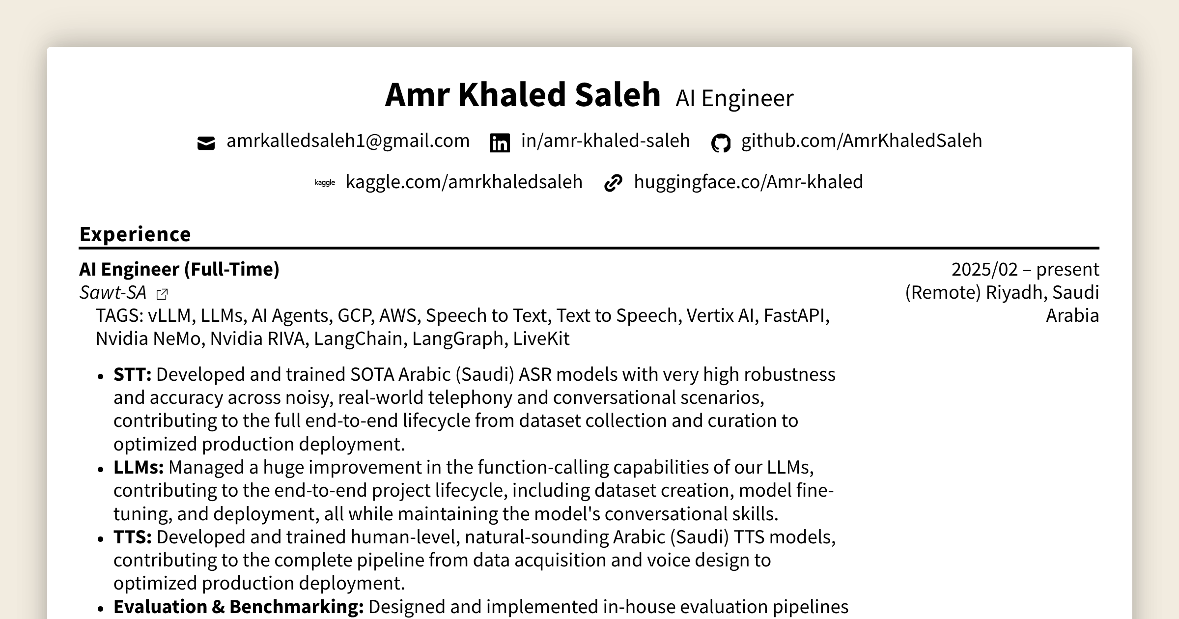 Amr Khaled Saleh – Online Resume
