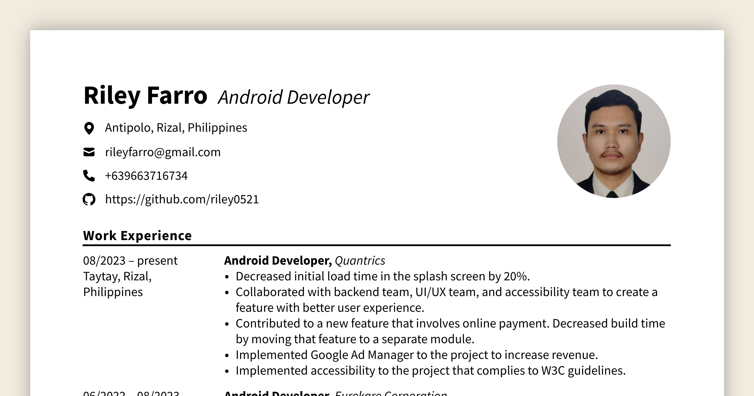 Riley Farro – Online Resume