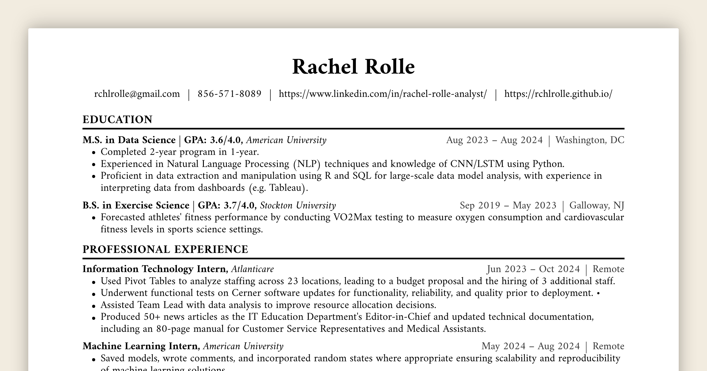 Rachel Rolle – Online Resume