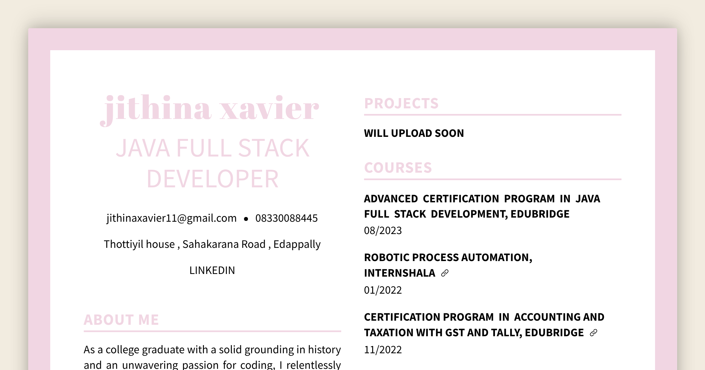 jithina xavier – Online Resume