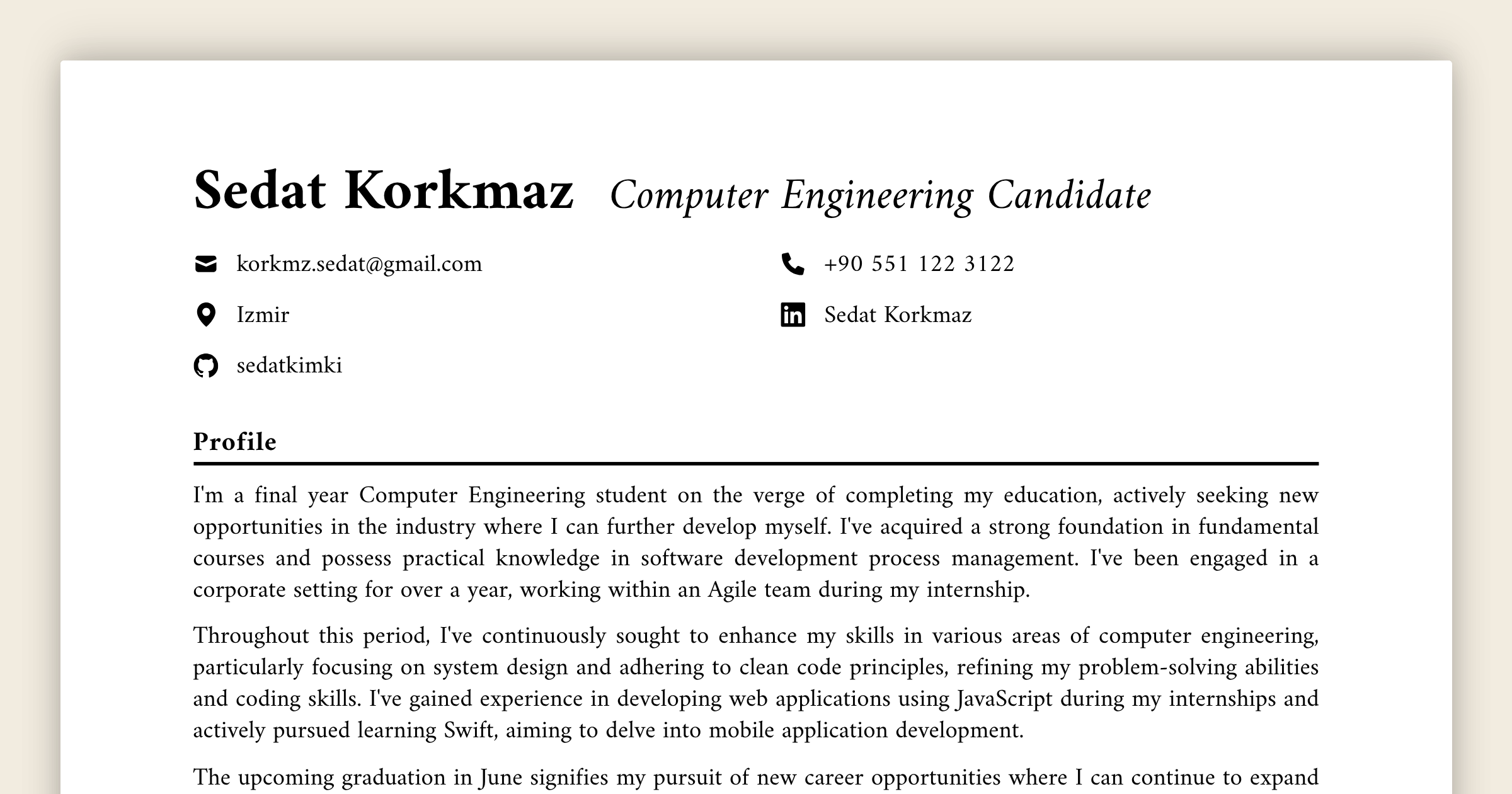 Sedat Korkmaz – Online Resume