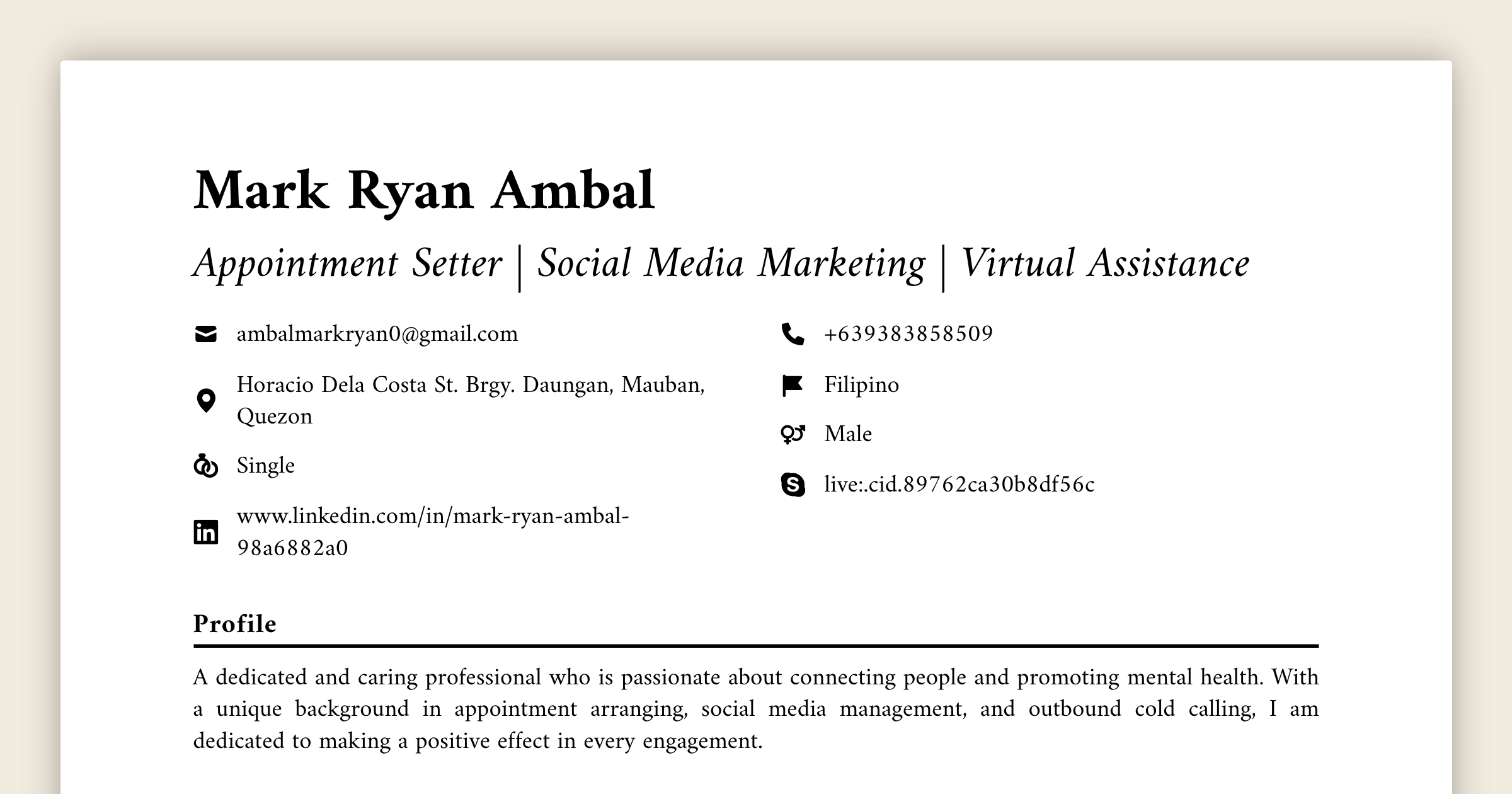 Mark Ryan Ambal – Online Resume