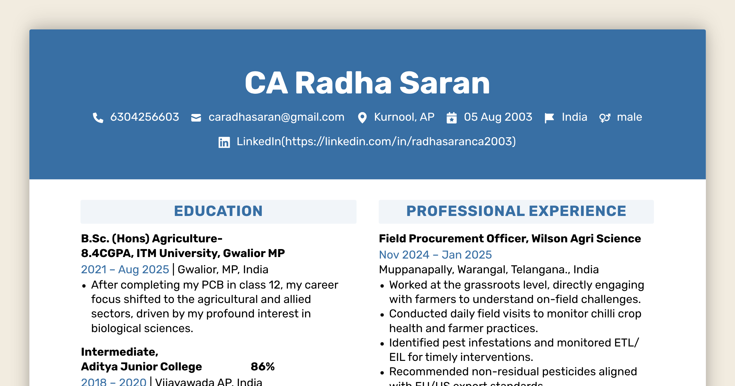 CA Radha Saran – Online Resume