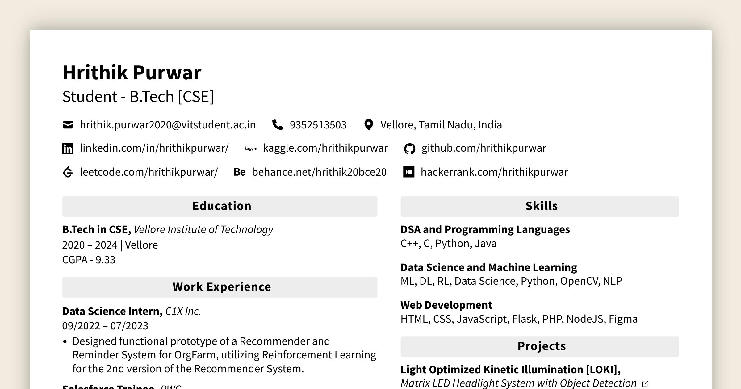 Hrithik Purwar – Online Resume