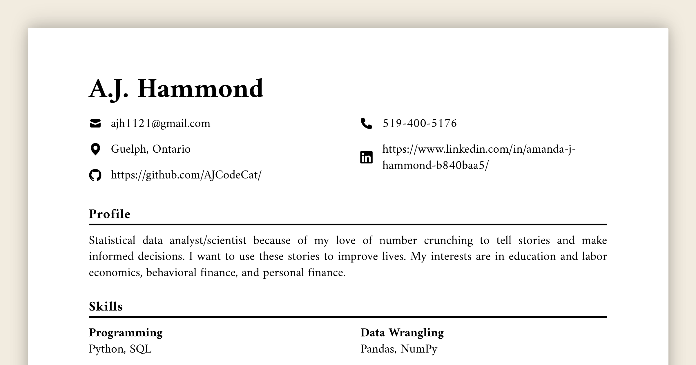 A.J. Hammond – Online Resume