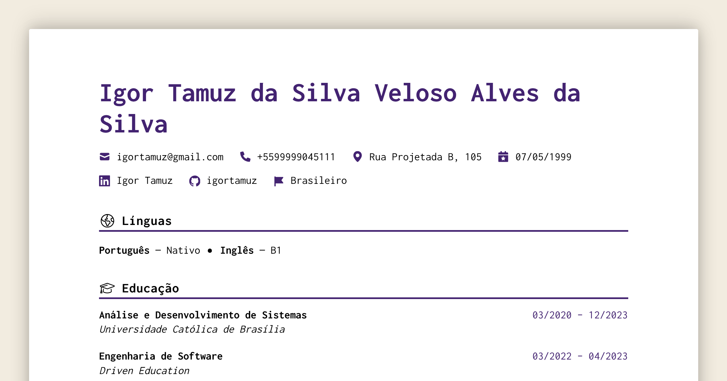 Igor Tamuz da Silva Veloso Alves da Silva – Online Resume