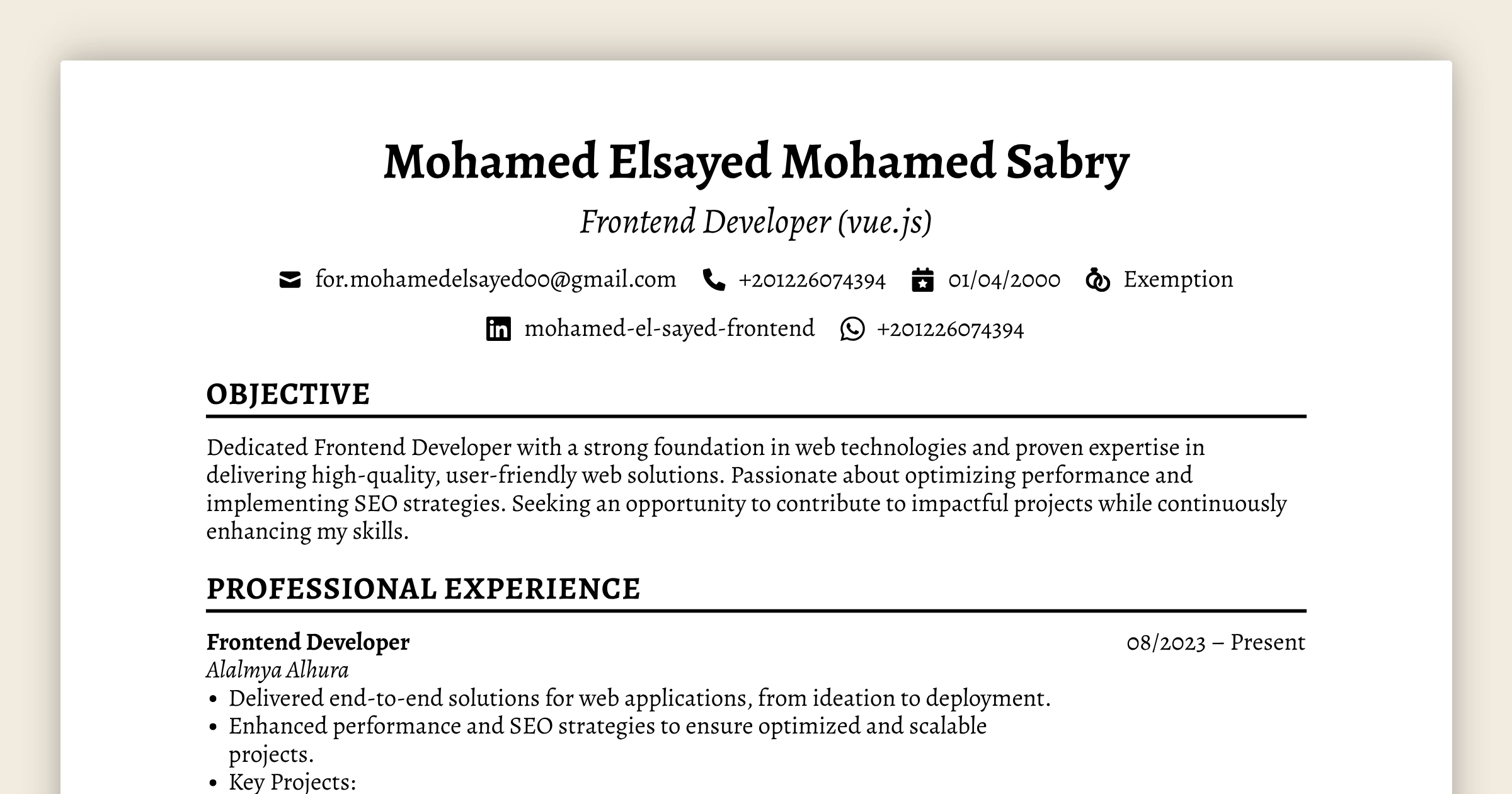 Mohamed Elsayed Mohamed Sabry – Online Resume