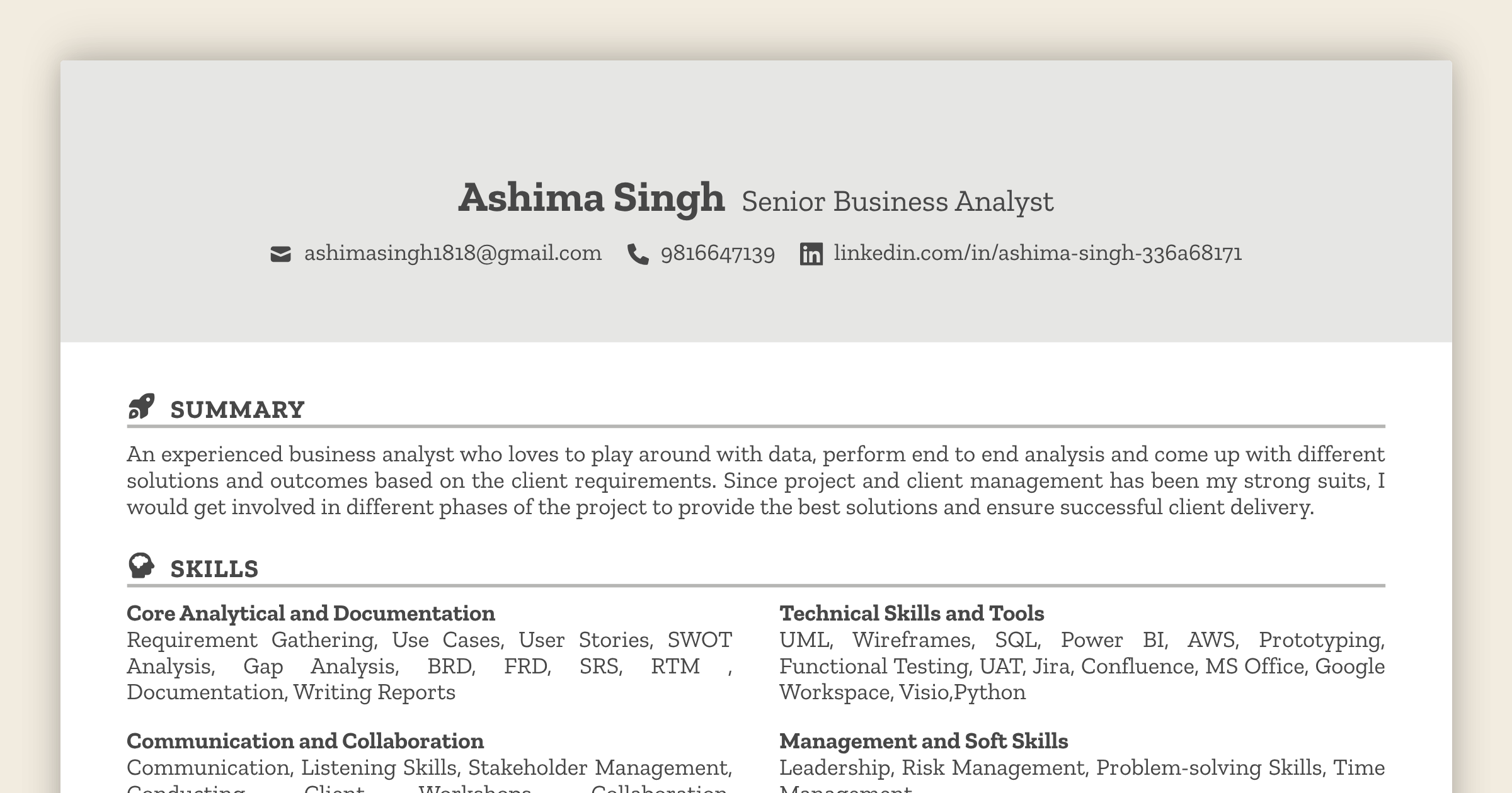 Ashima Singh – Online Resume
