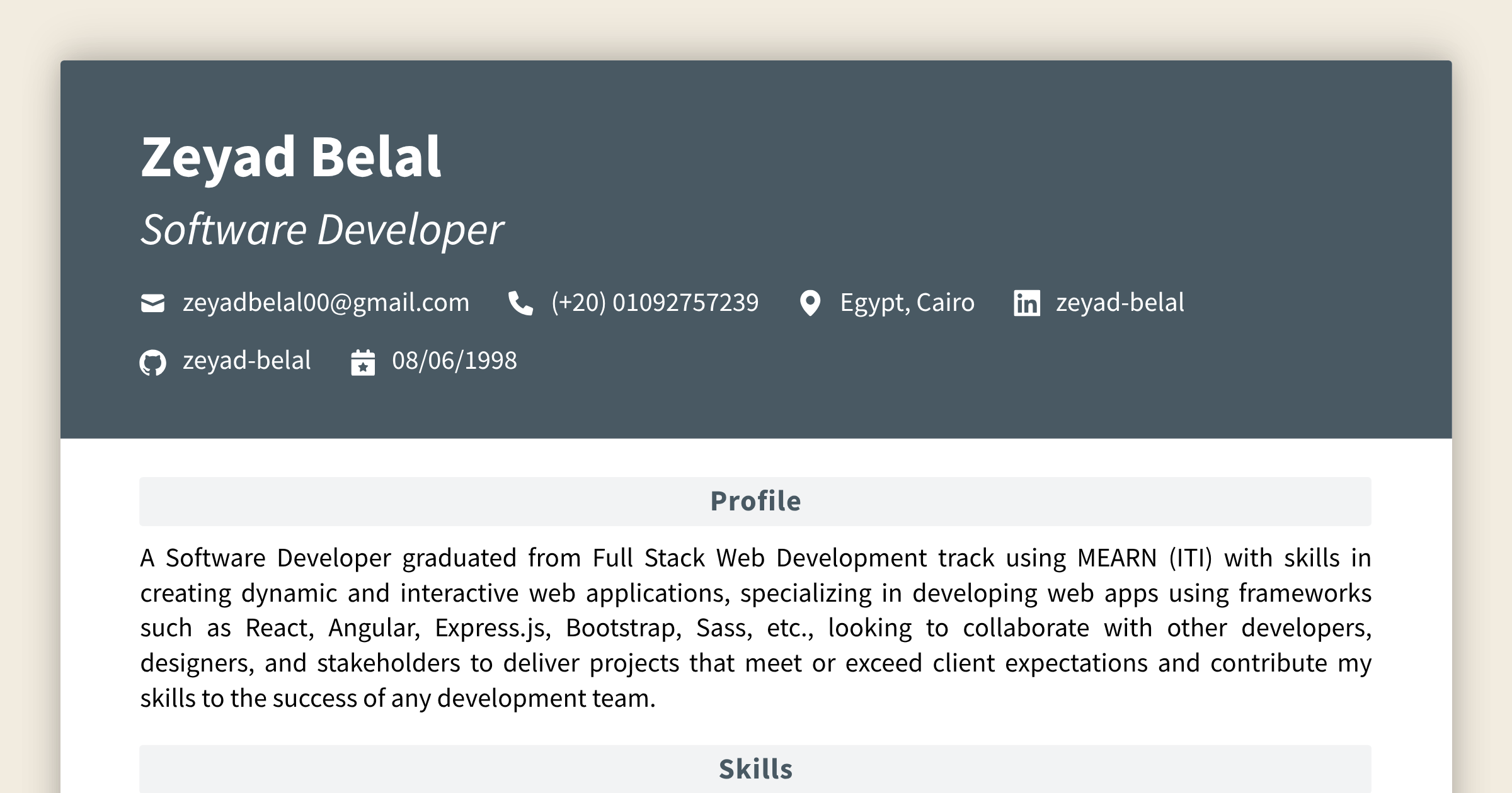 Zeyad Belal – Online Resume