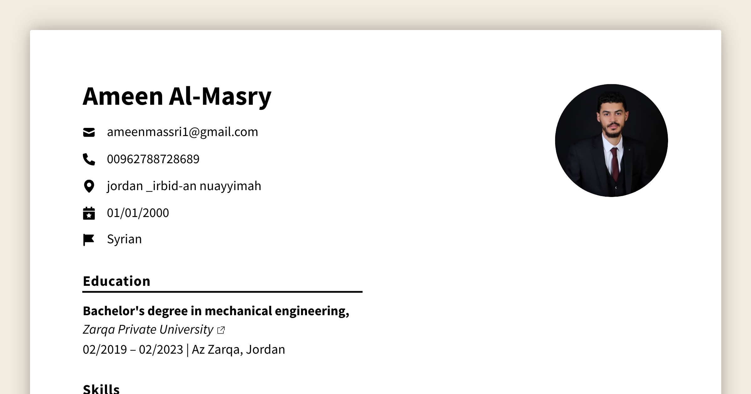 Ameen Al-Masry – Online Resume