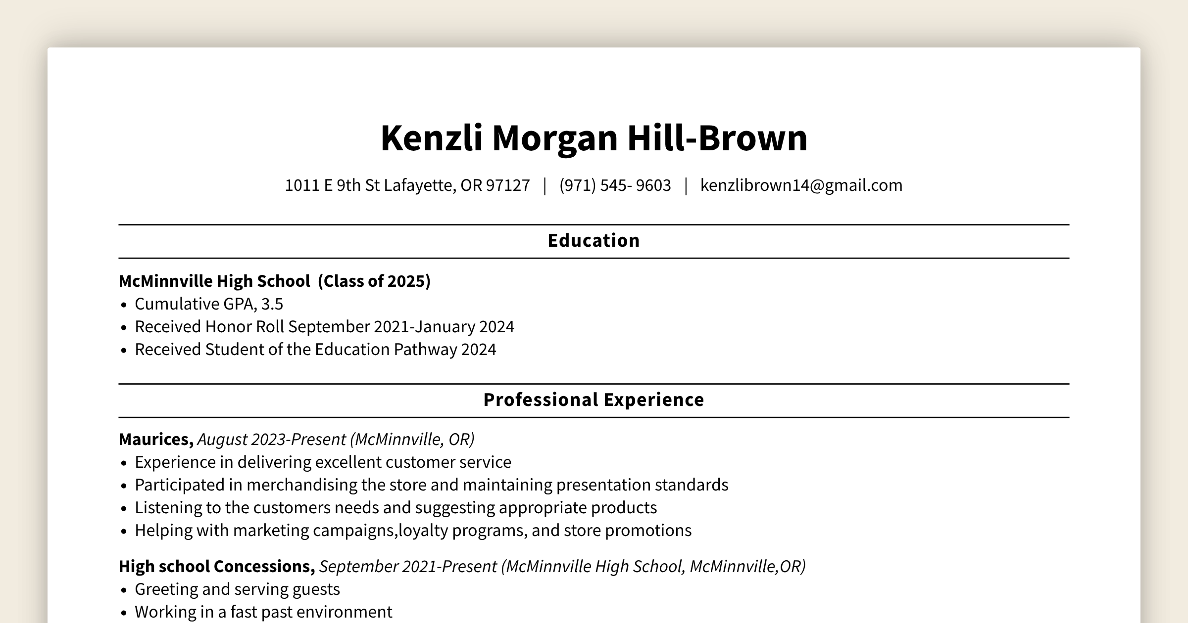 Kenzli Morgan Hill-Brown – Online Resume