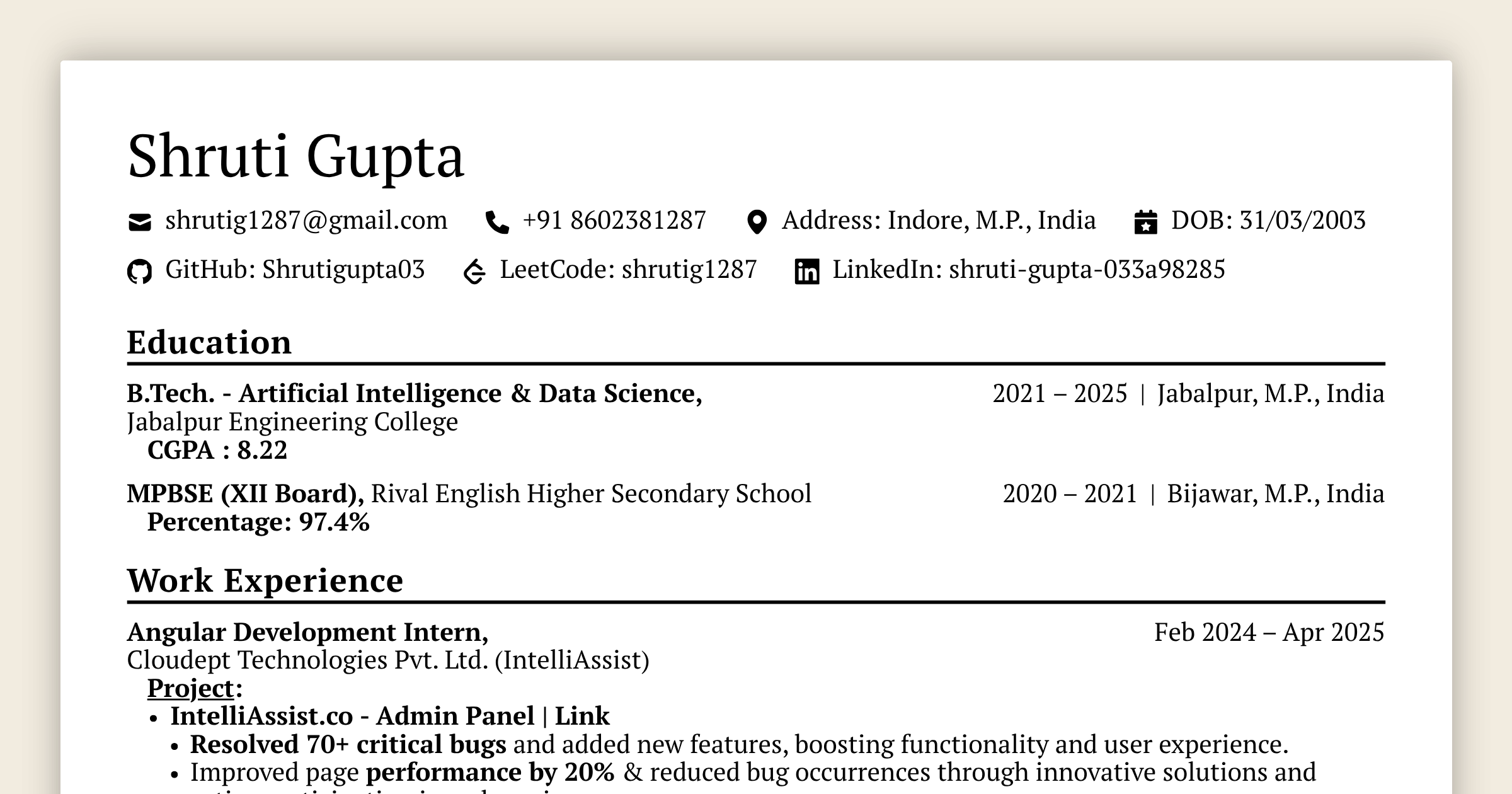 Shruti Gupta – Online Resume
