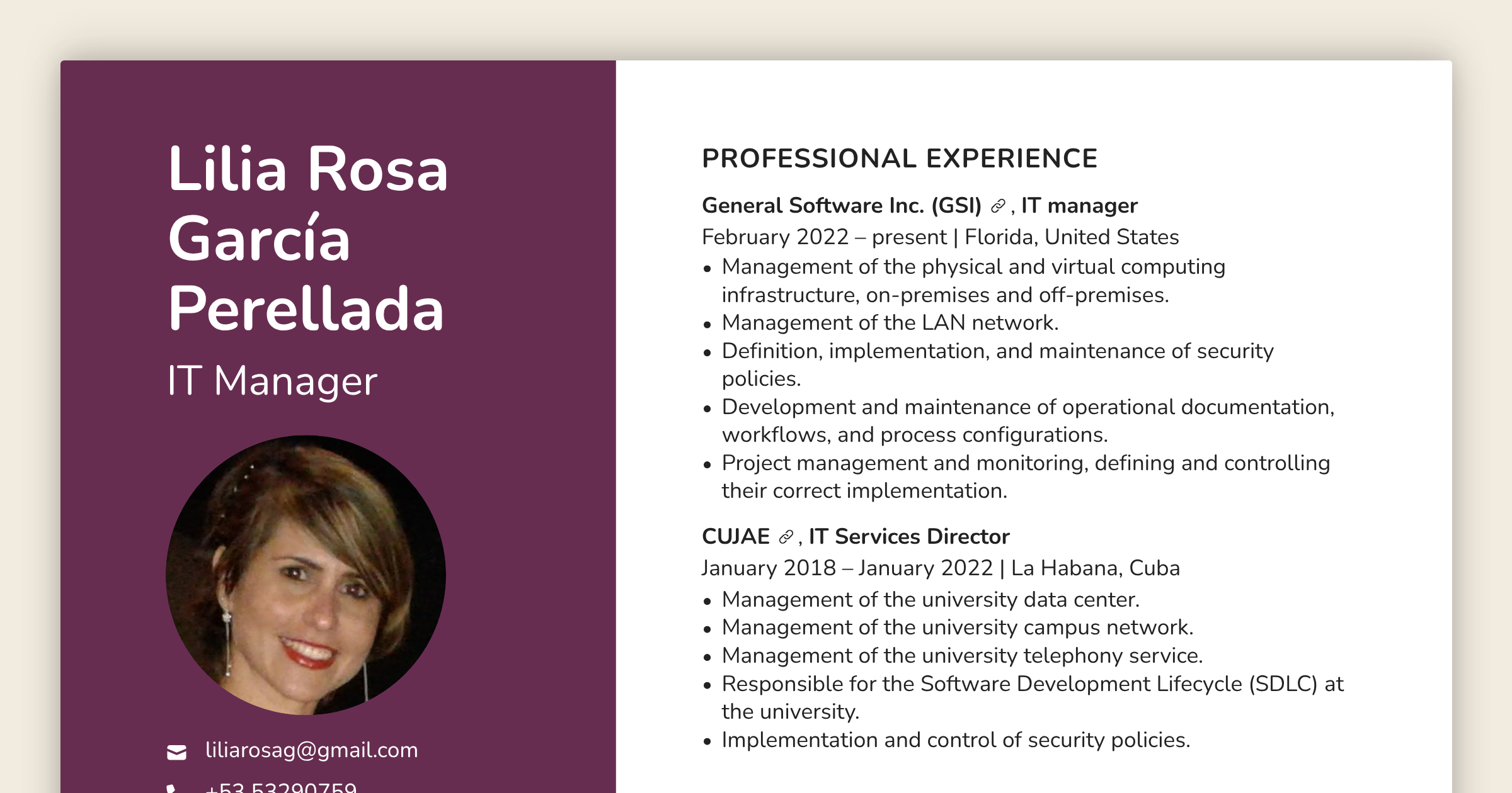 Lilia Rosa García Perellada – Online Resume