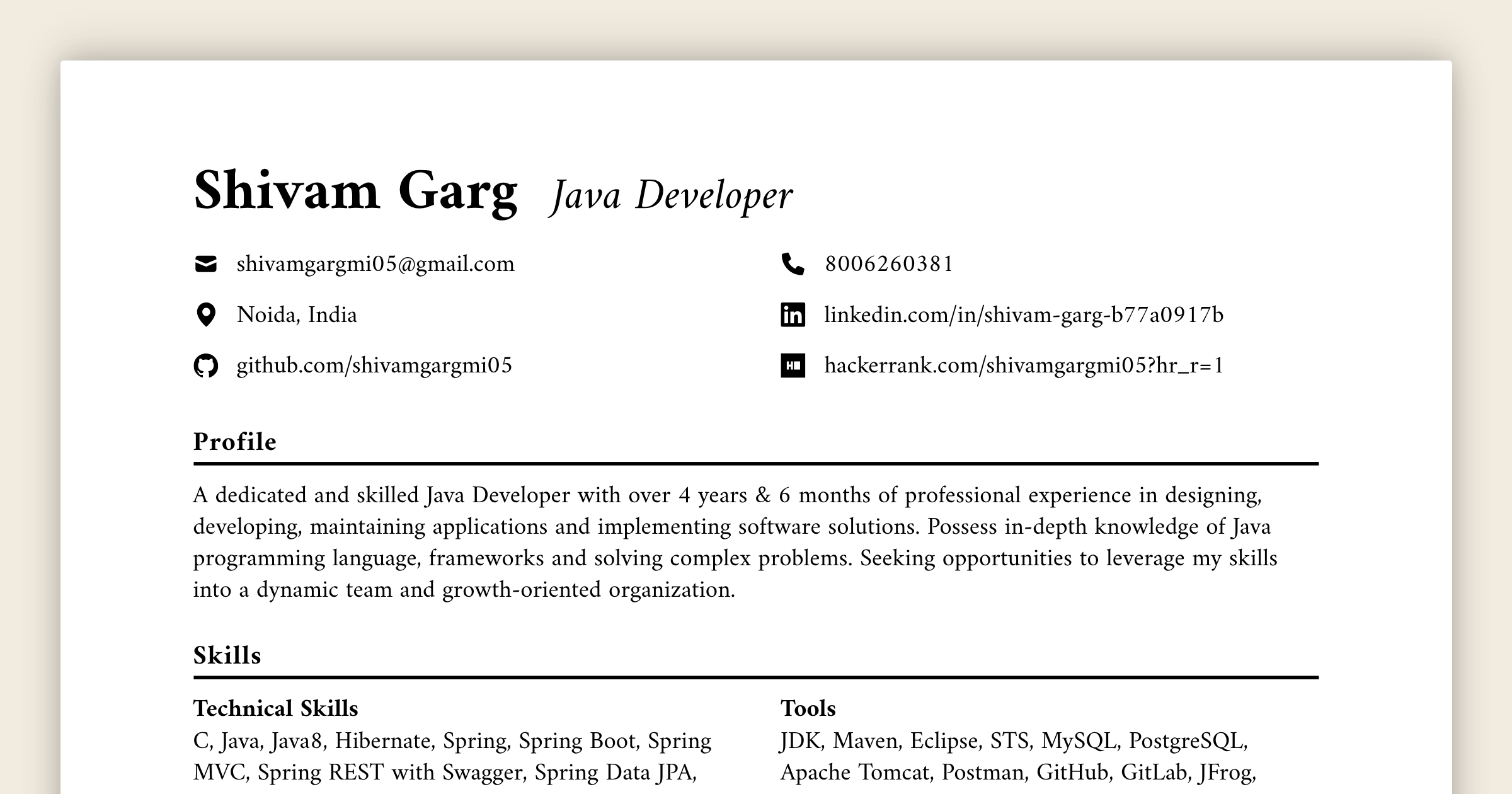 Shivam Garg – Online Resume