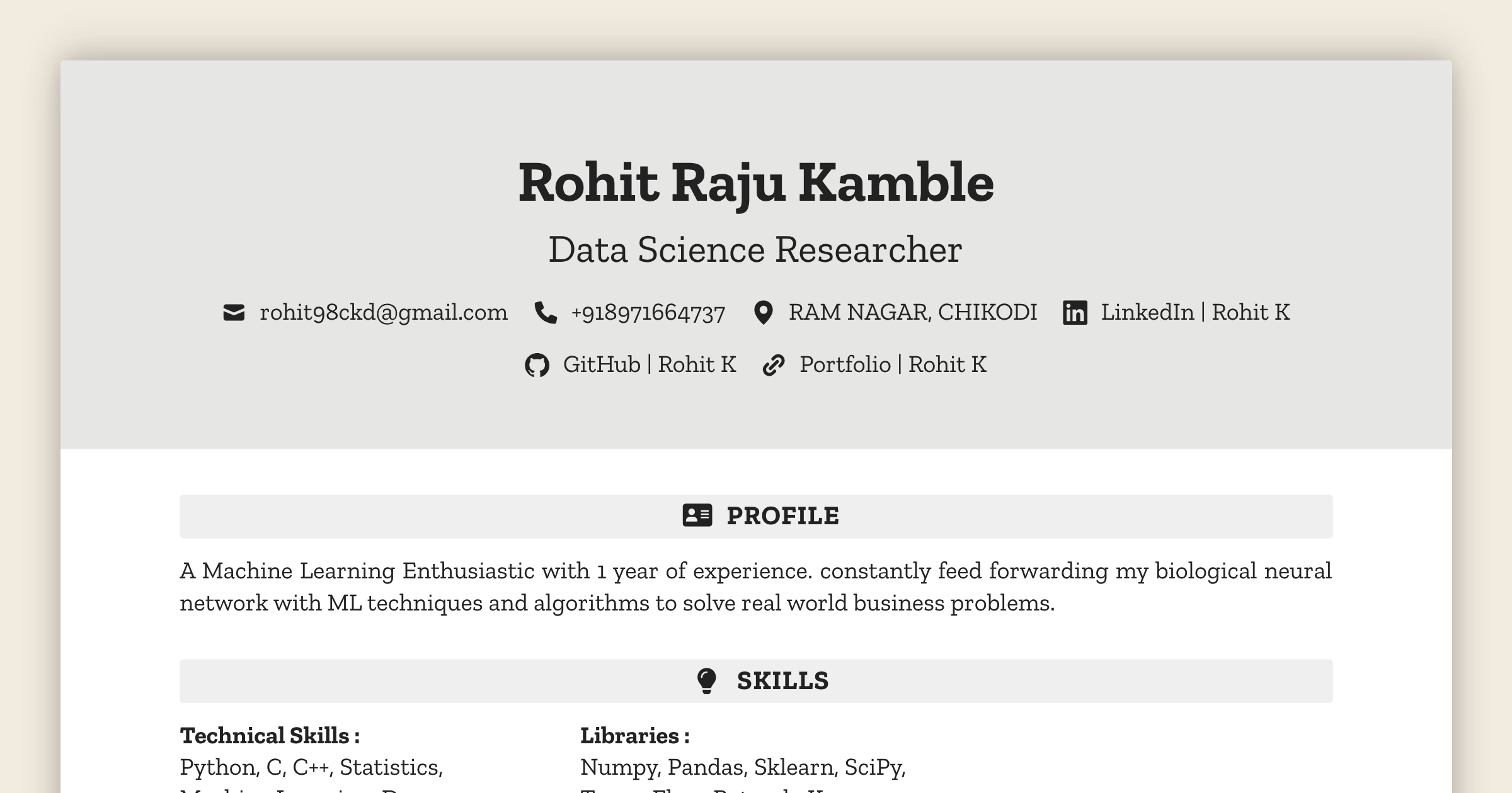 Rohit Raju Kamble – Online Resume