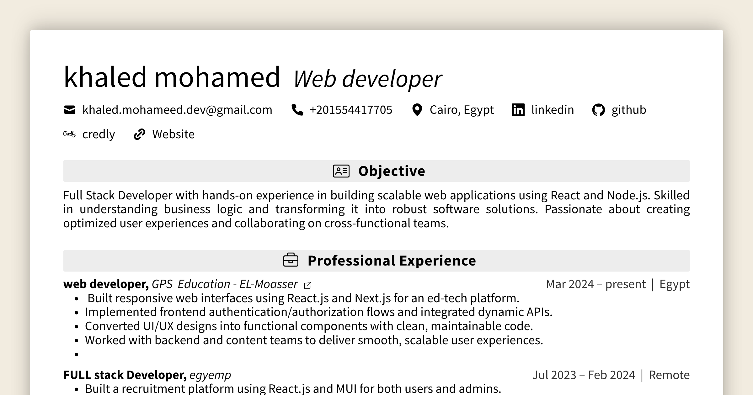 khaled mohamed – Online Resume