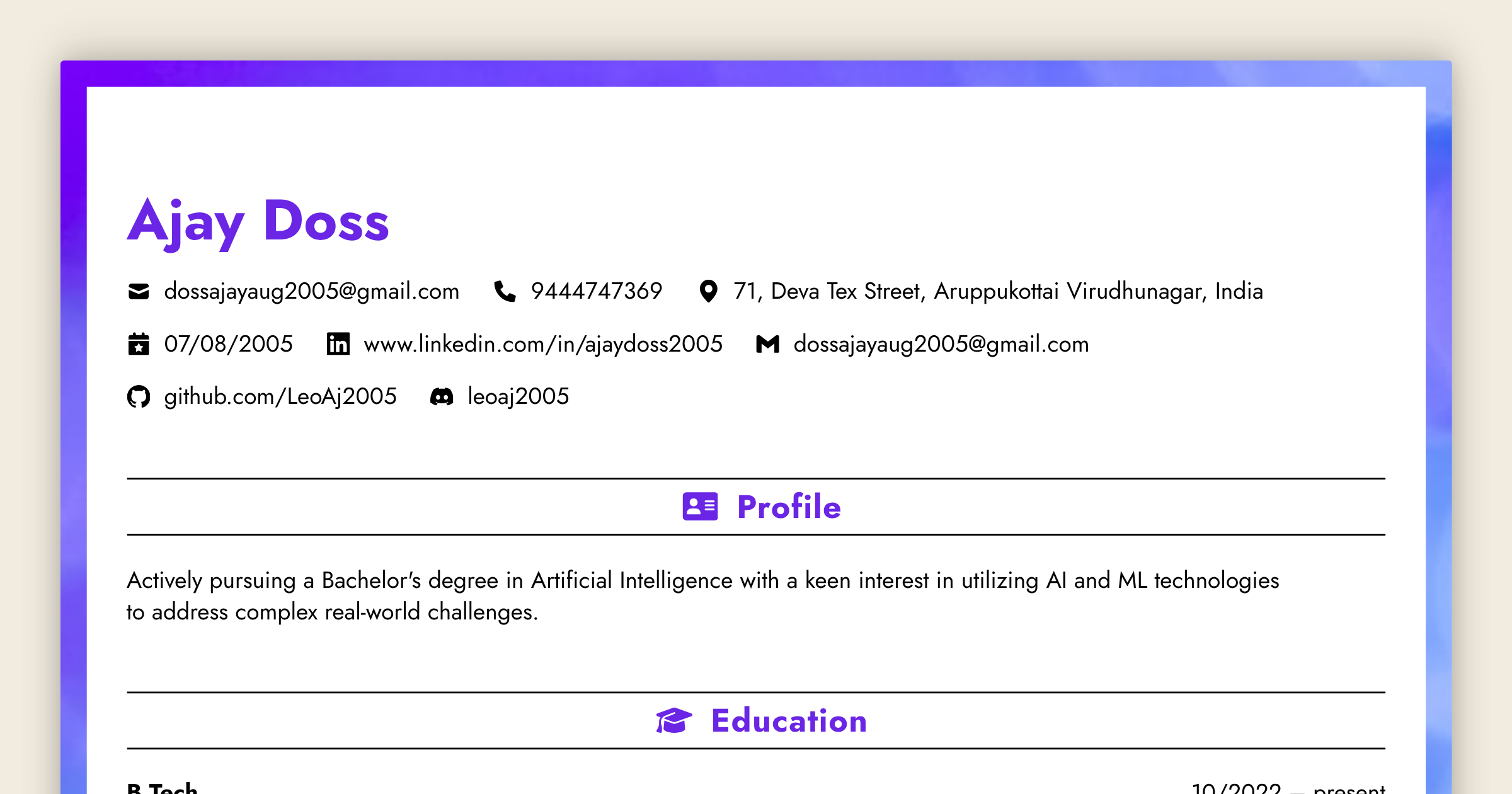 Ajay Doss – Online Resume