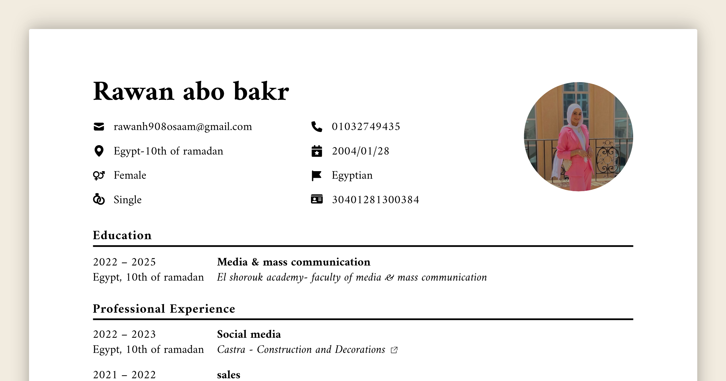 Rawan abo bakr – Online Resume