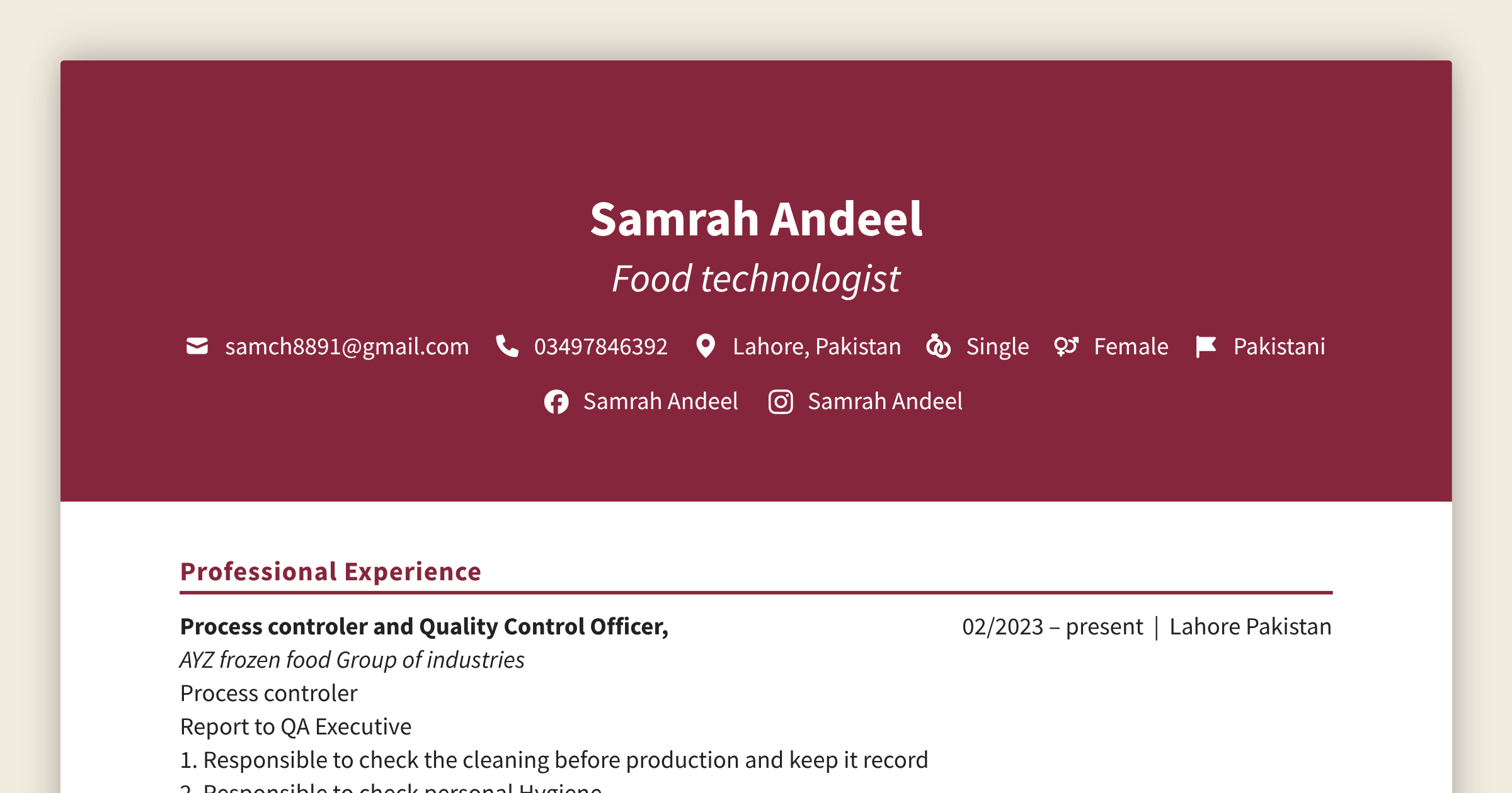 Samrah Andeel – Online Resume