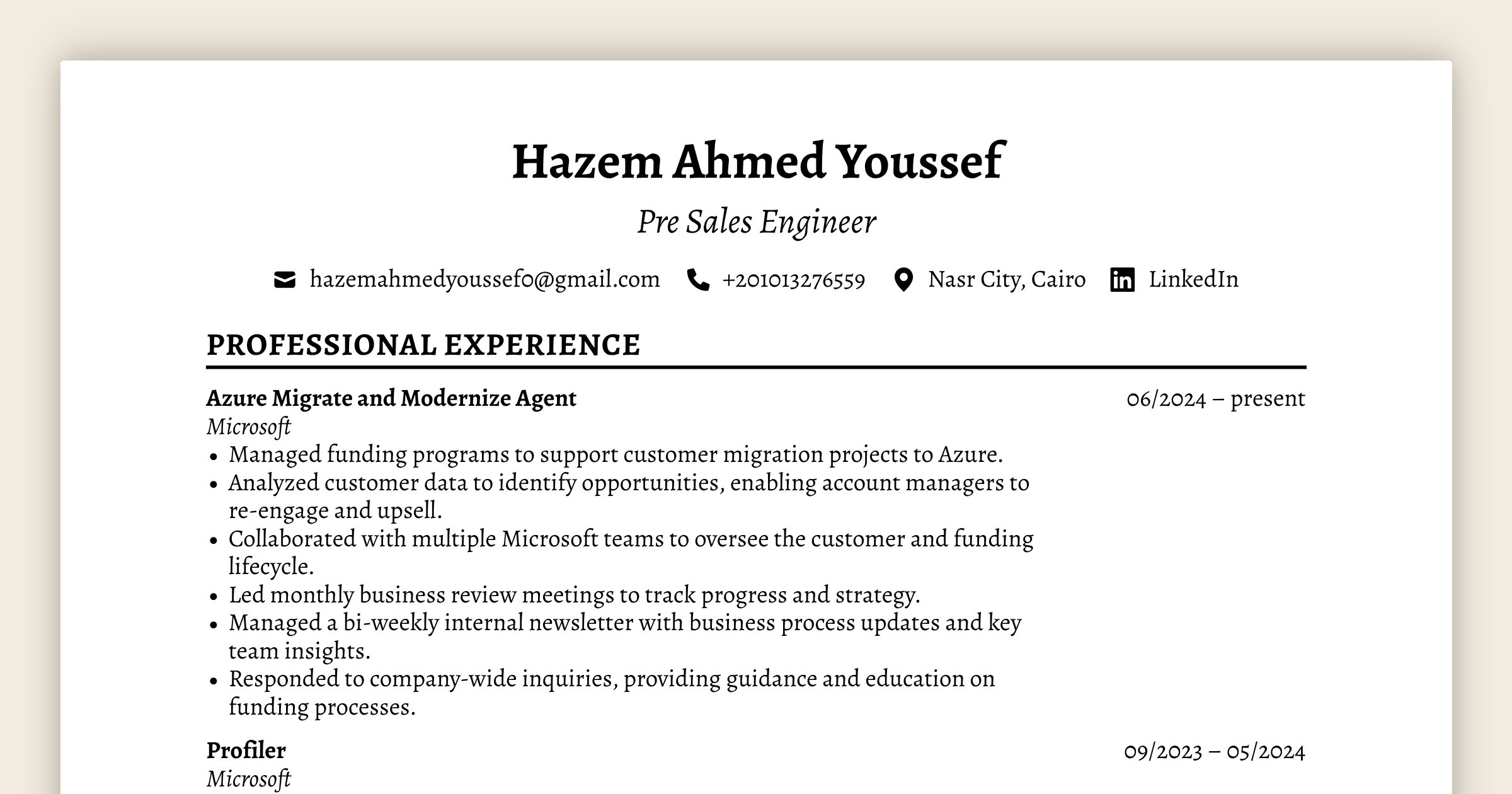 Hazem Ahmed Youssef – Online Resume