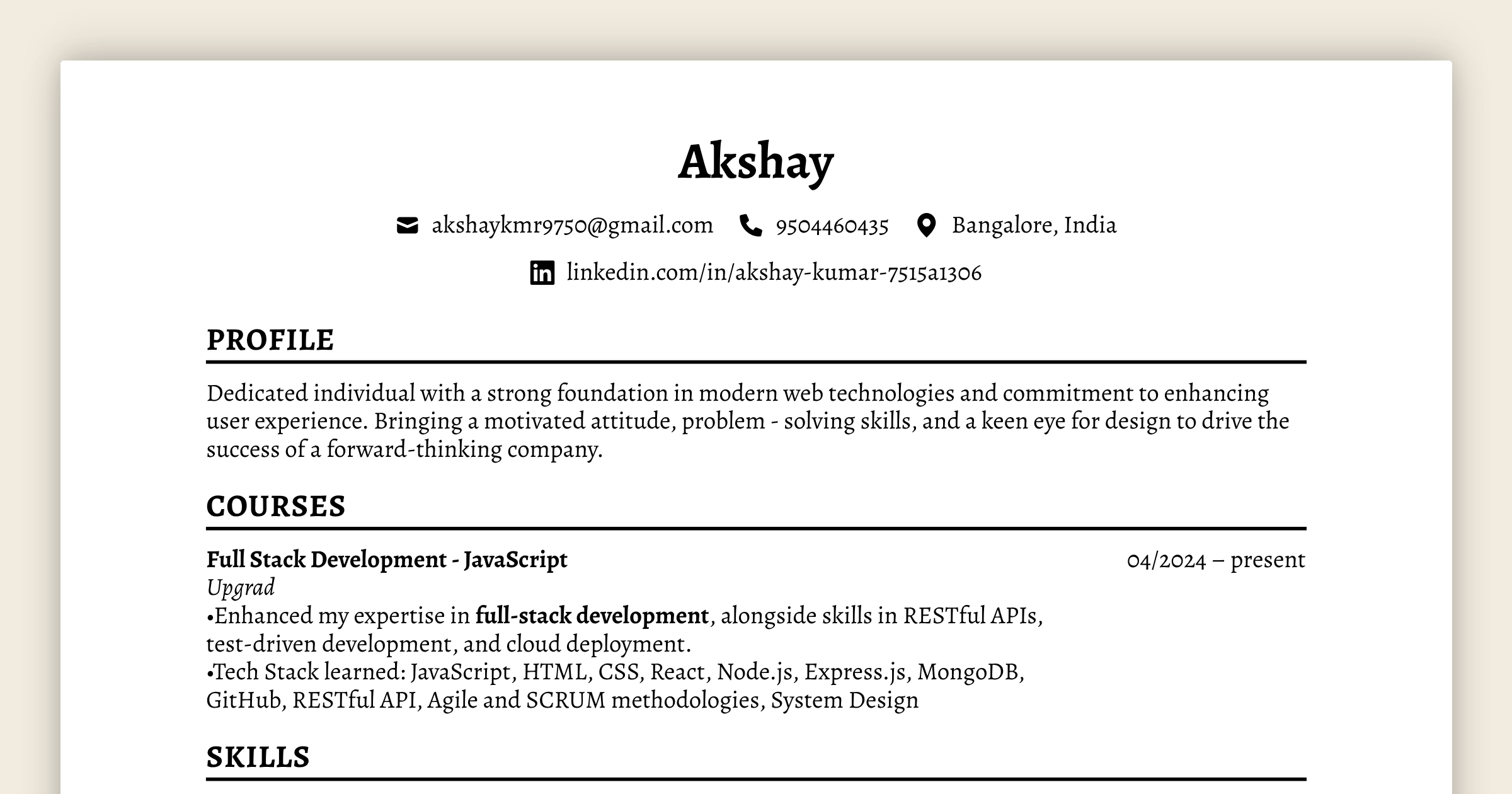 Akshay – Online Resume