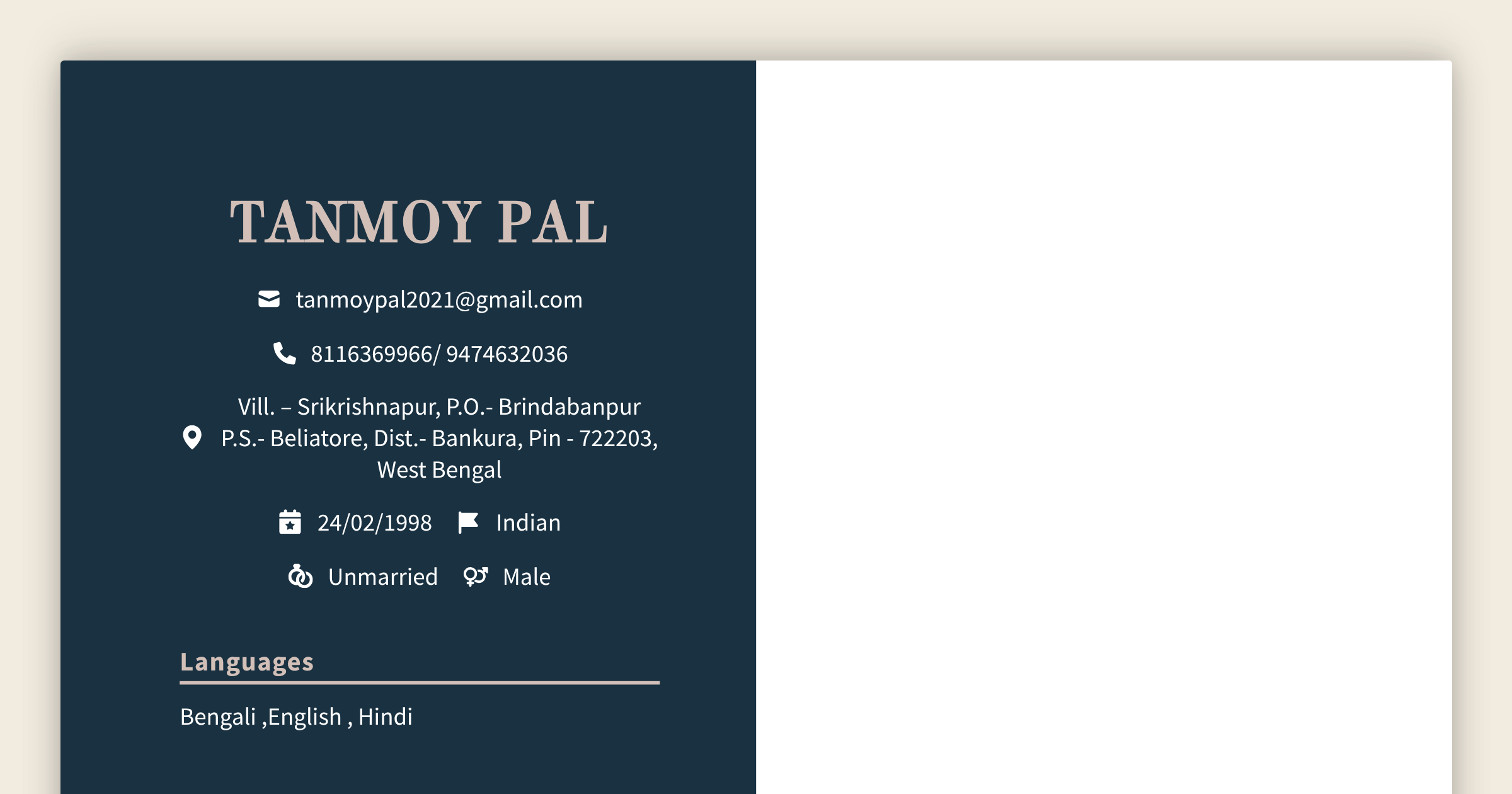 TANMOY PAL – Online Resume